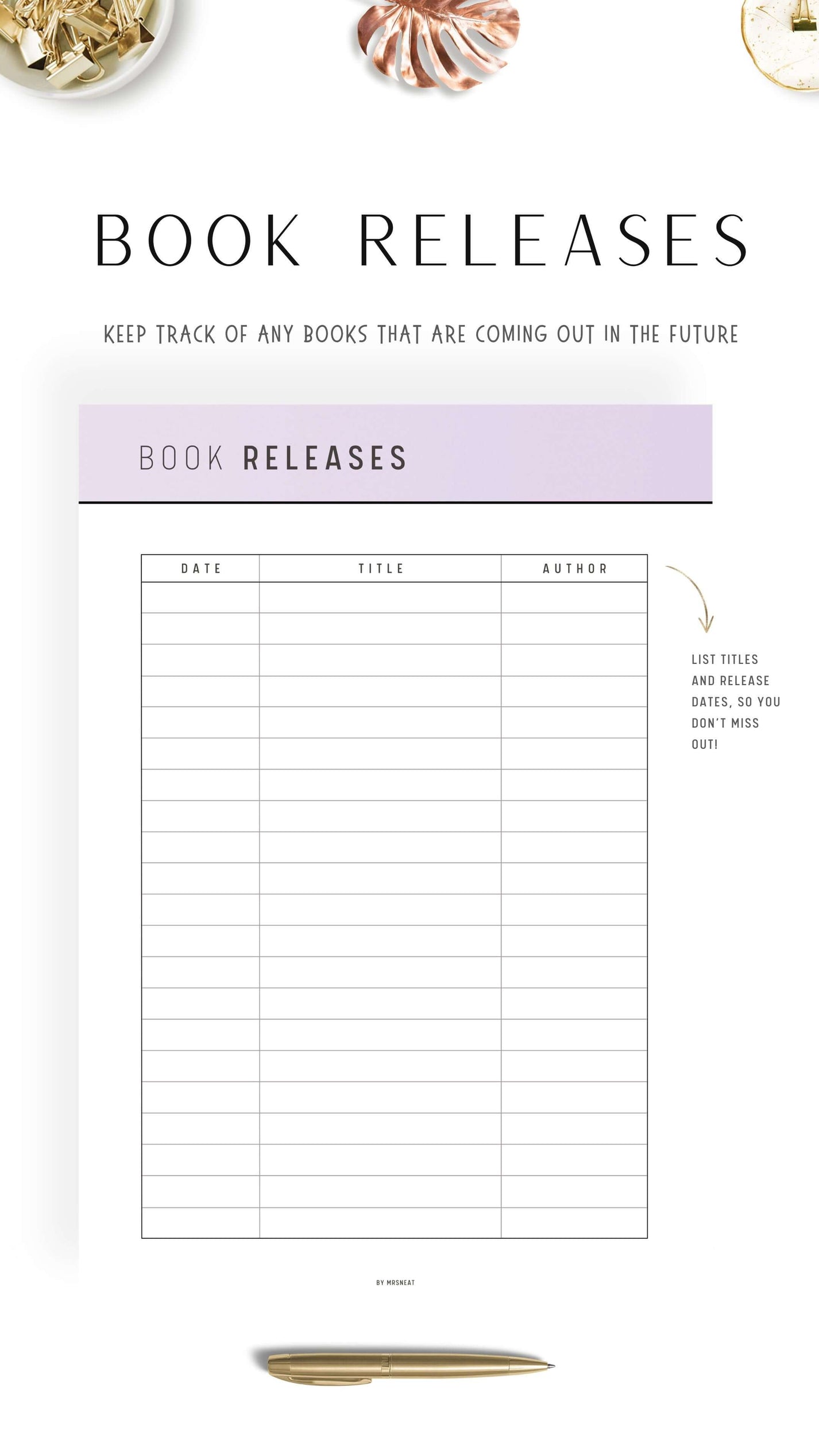 Upcoming Book Releases Template Printable – mrsneat