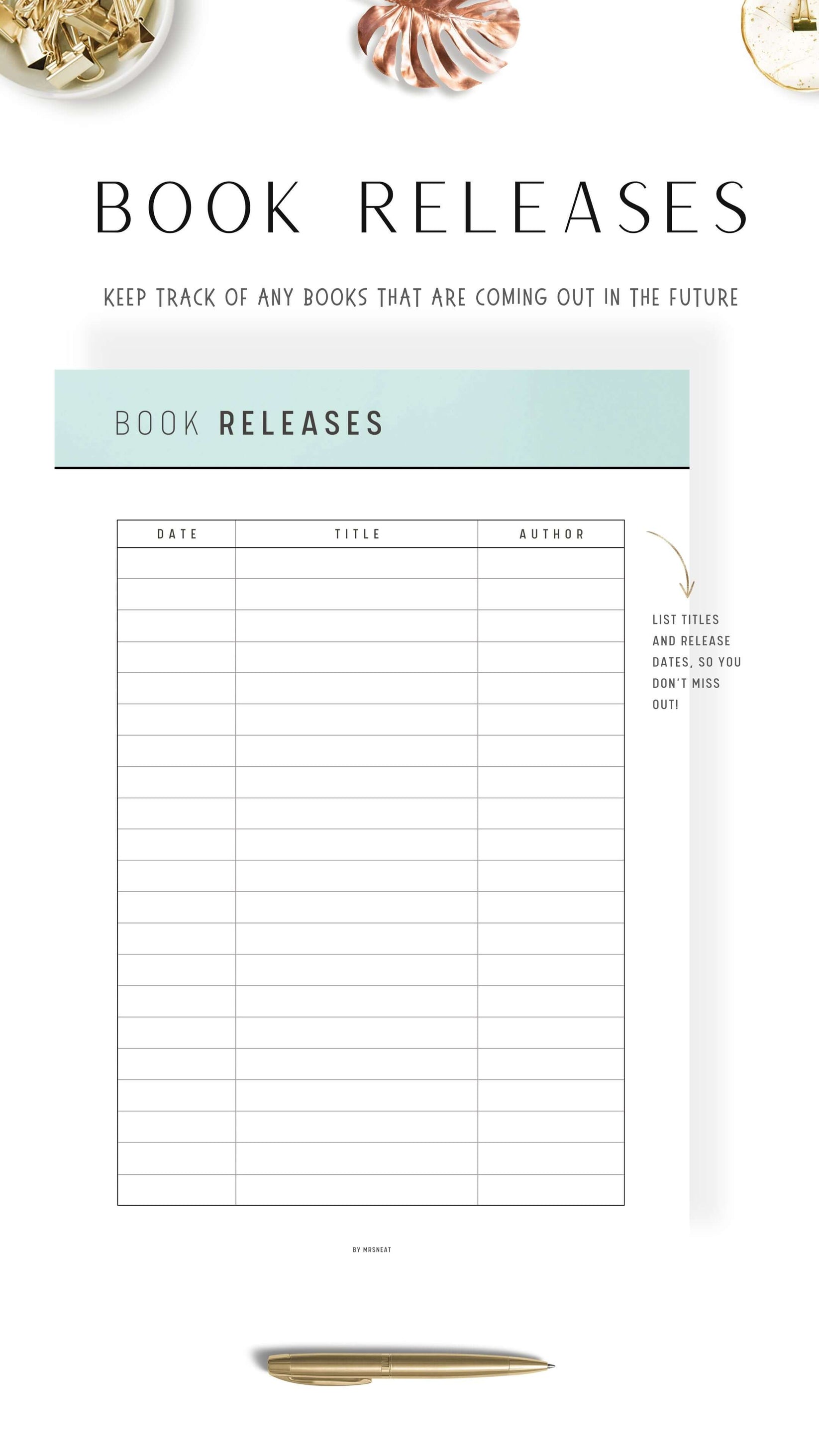 Upcoming Book Releases Template Printable – mrsneat