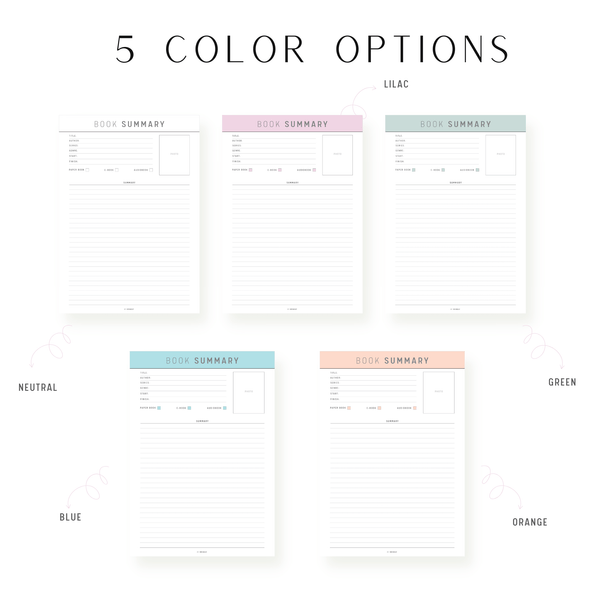 Book Summary Template PRINTABLE - M217 – mrsneat