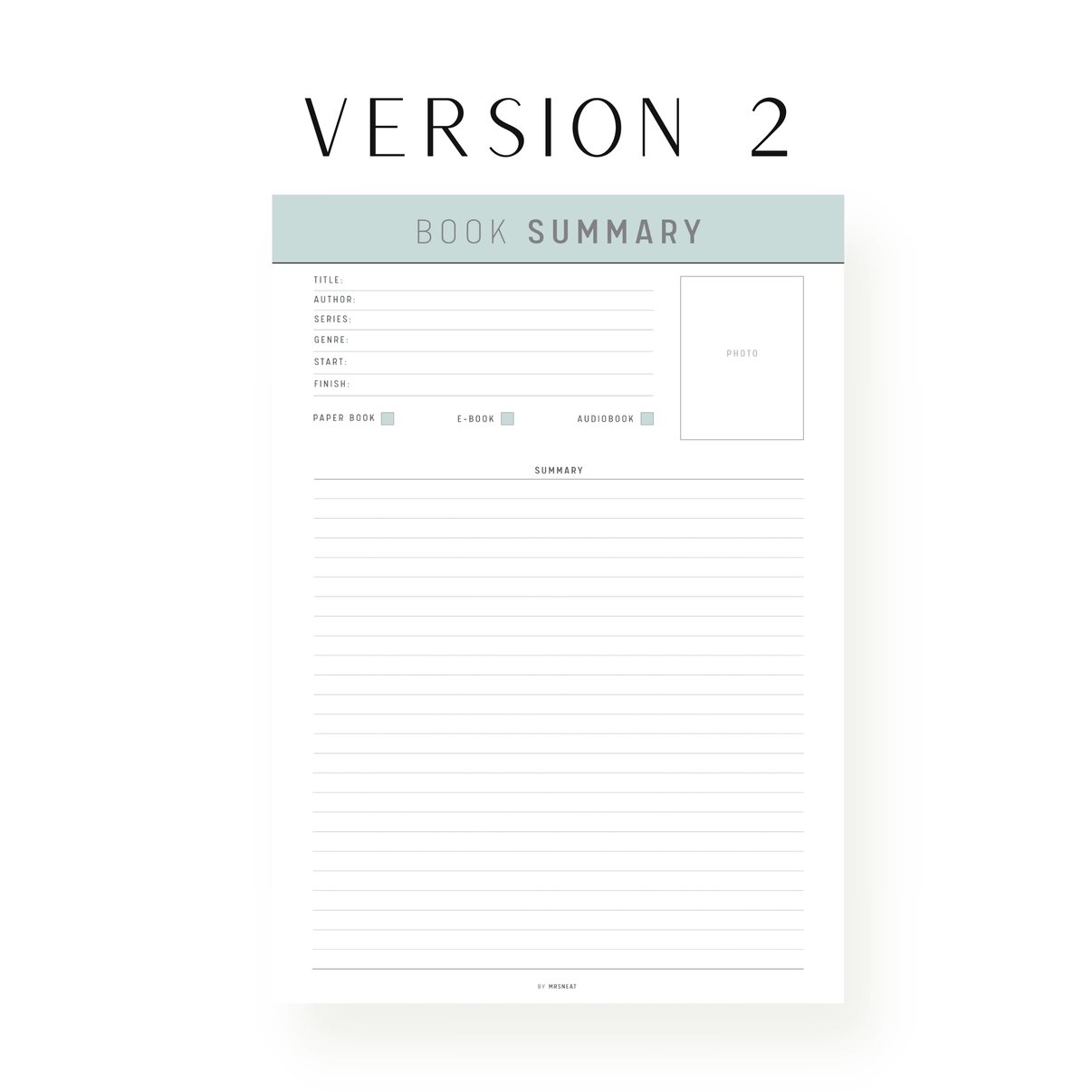 Book Summary Template PRINTABLE - M217 – mrsneat
