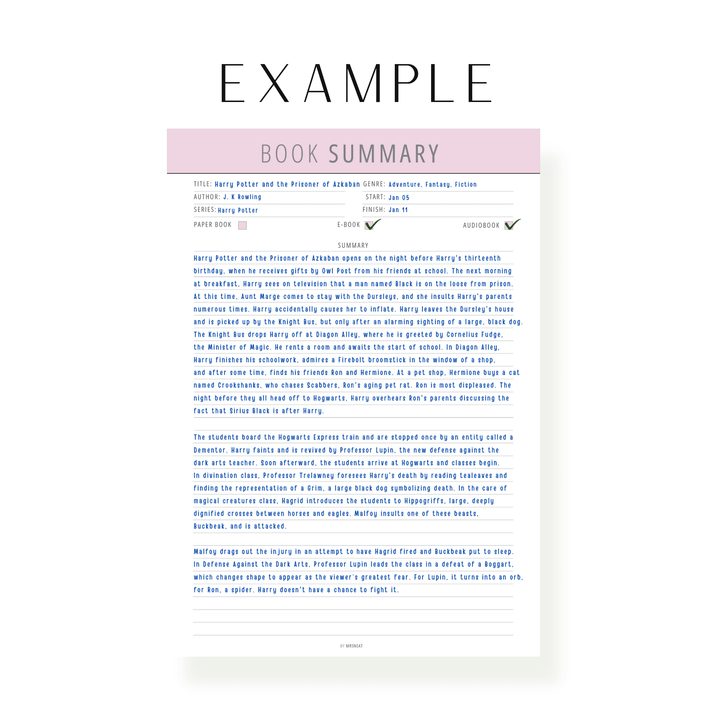 Book Summary Printable - M217 – mrsneat