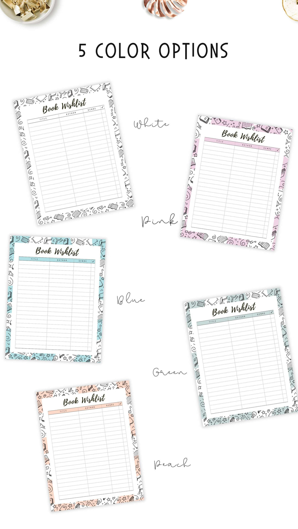 Colorful Book Wishlist Template PRINTABLE - M422 – mrsneat