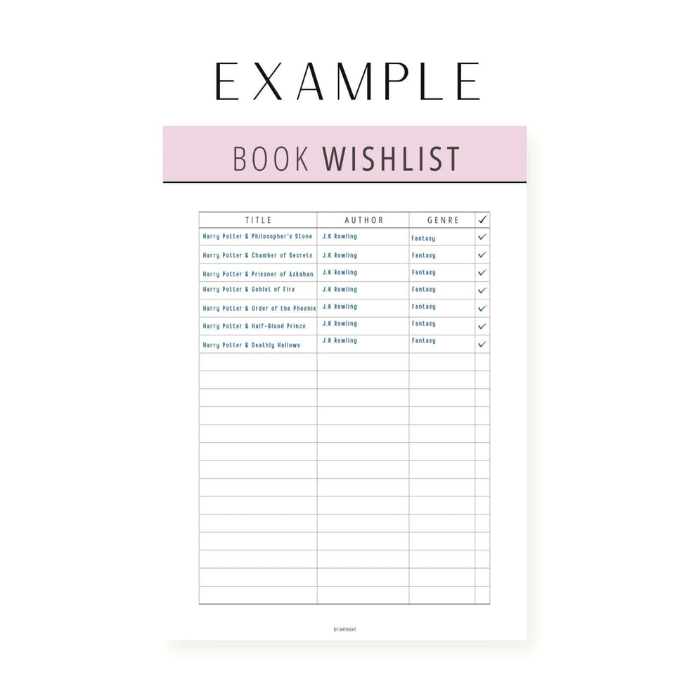 Book Wish List PRINTABLE - M218 – mrsneat