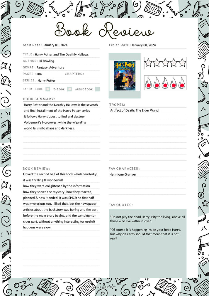 Book Review Template Printable - M510 – mrsneat