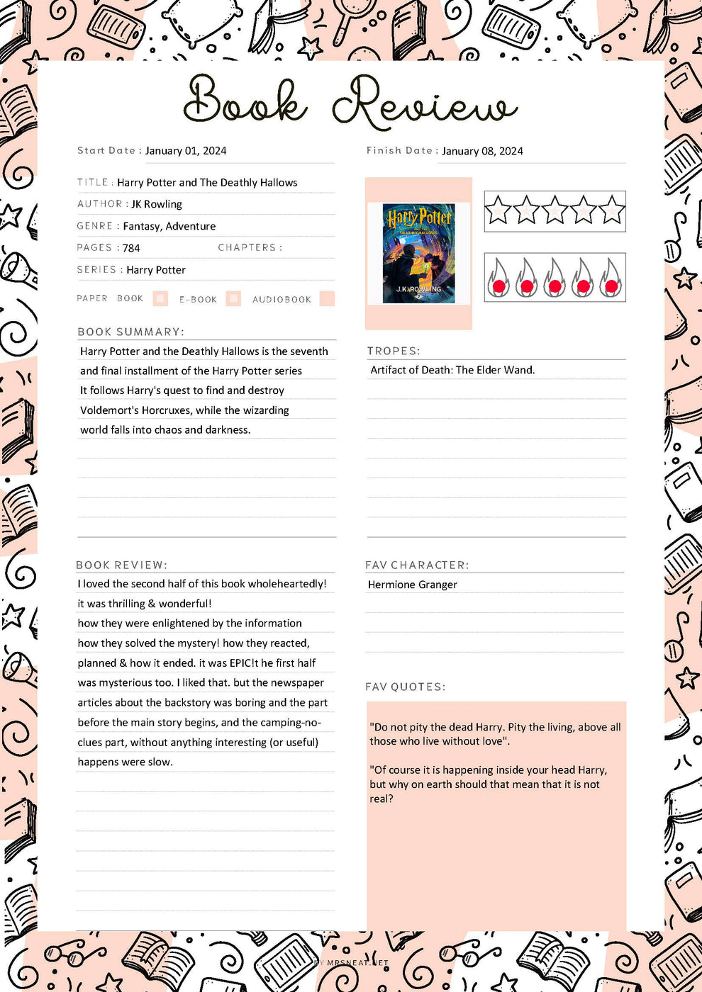 Book Review Template Printable - M510 – mrsneat