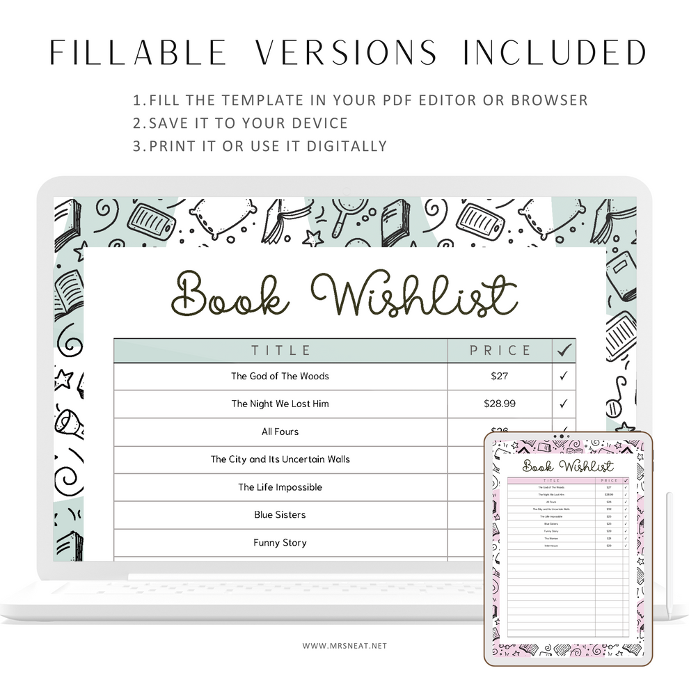 Colorful Book Wishlist Template PRINTABLE - M422 – mrsneat
