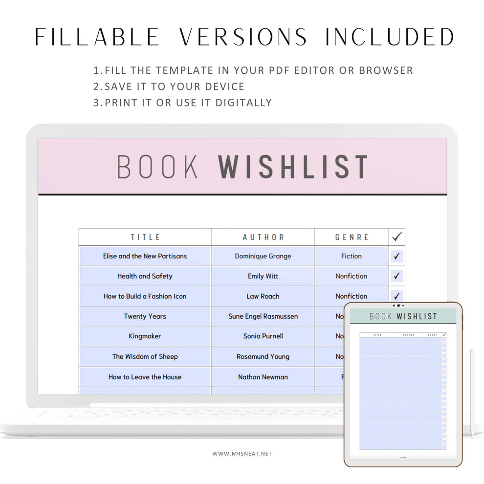 Book Wish List Printable - M218 – mrsneat