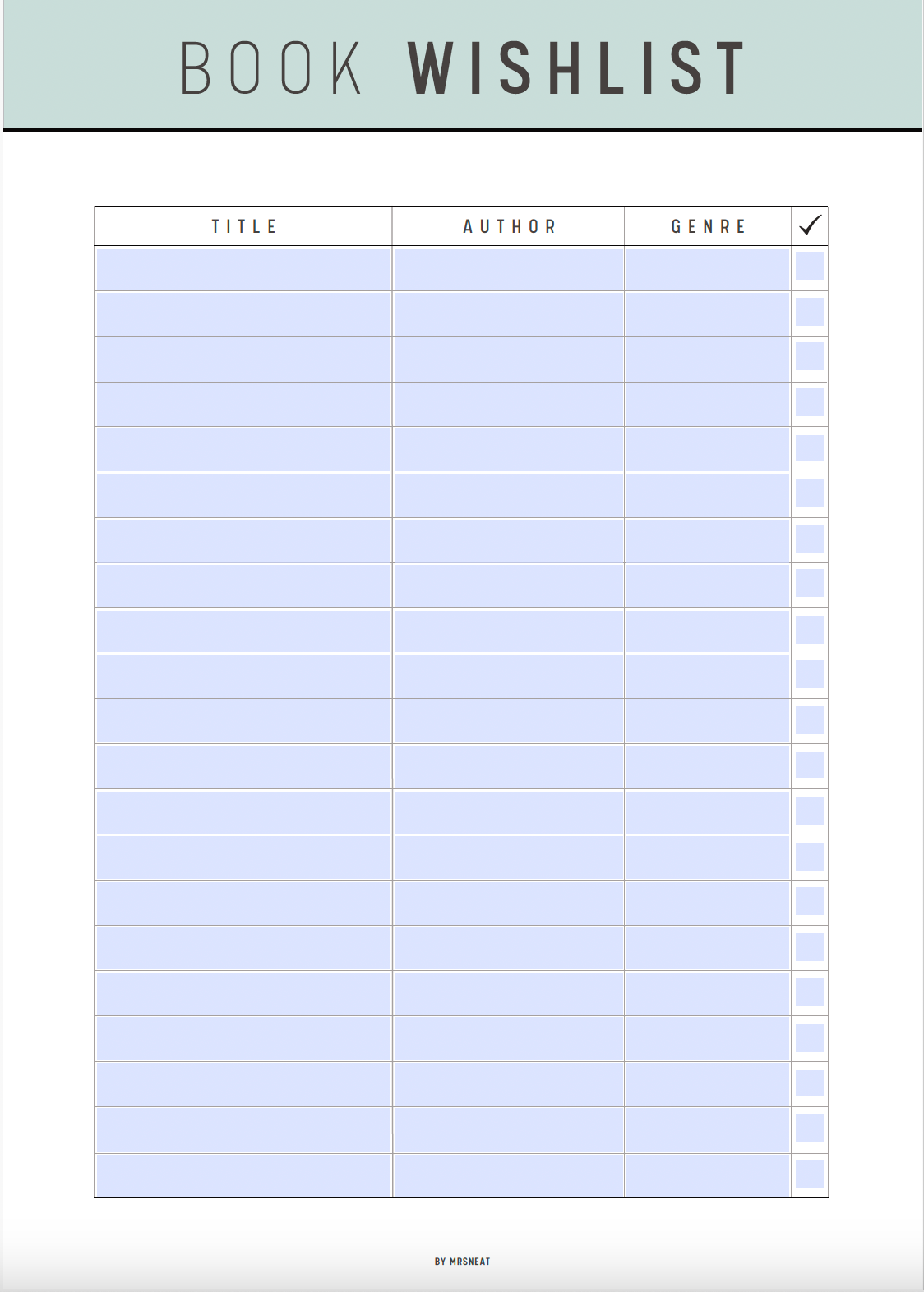 Book Wish List Printable - M218 – mrsneat