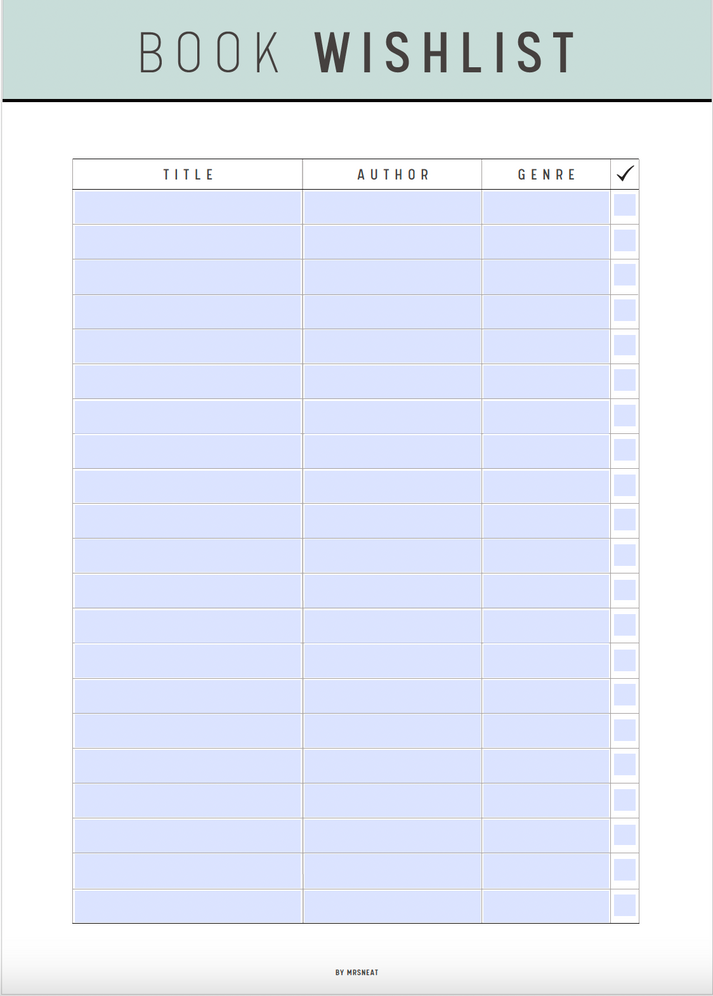 Book Wish List Printable - M218 – mrsneat