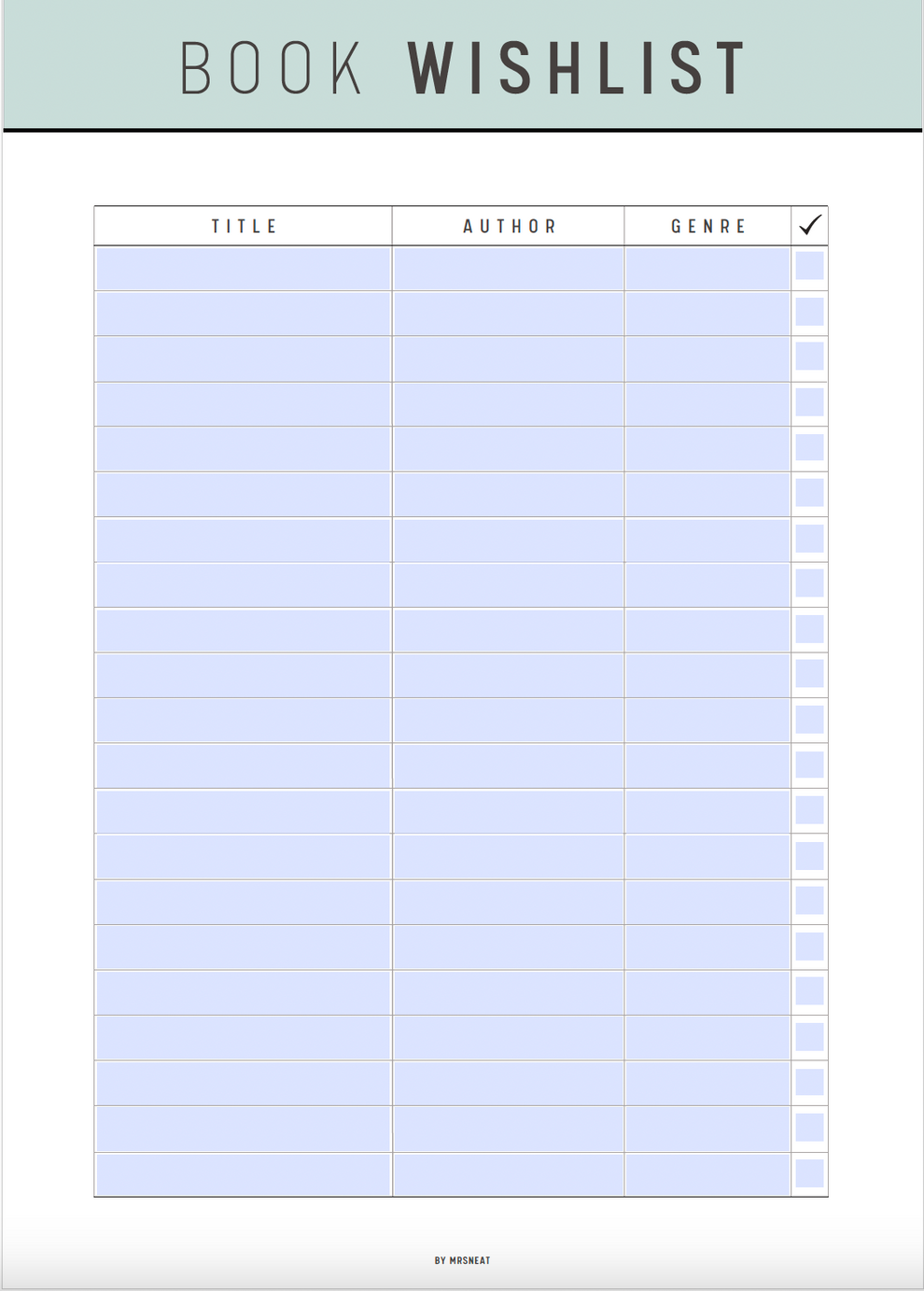 Book Wish List Printable - M218 – mrsneat