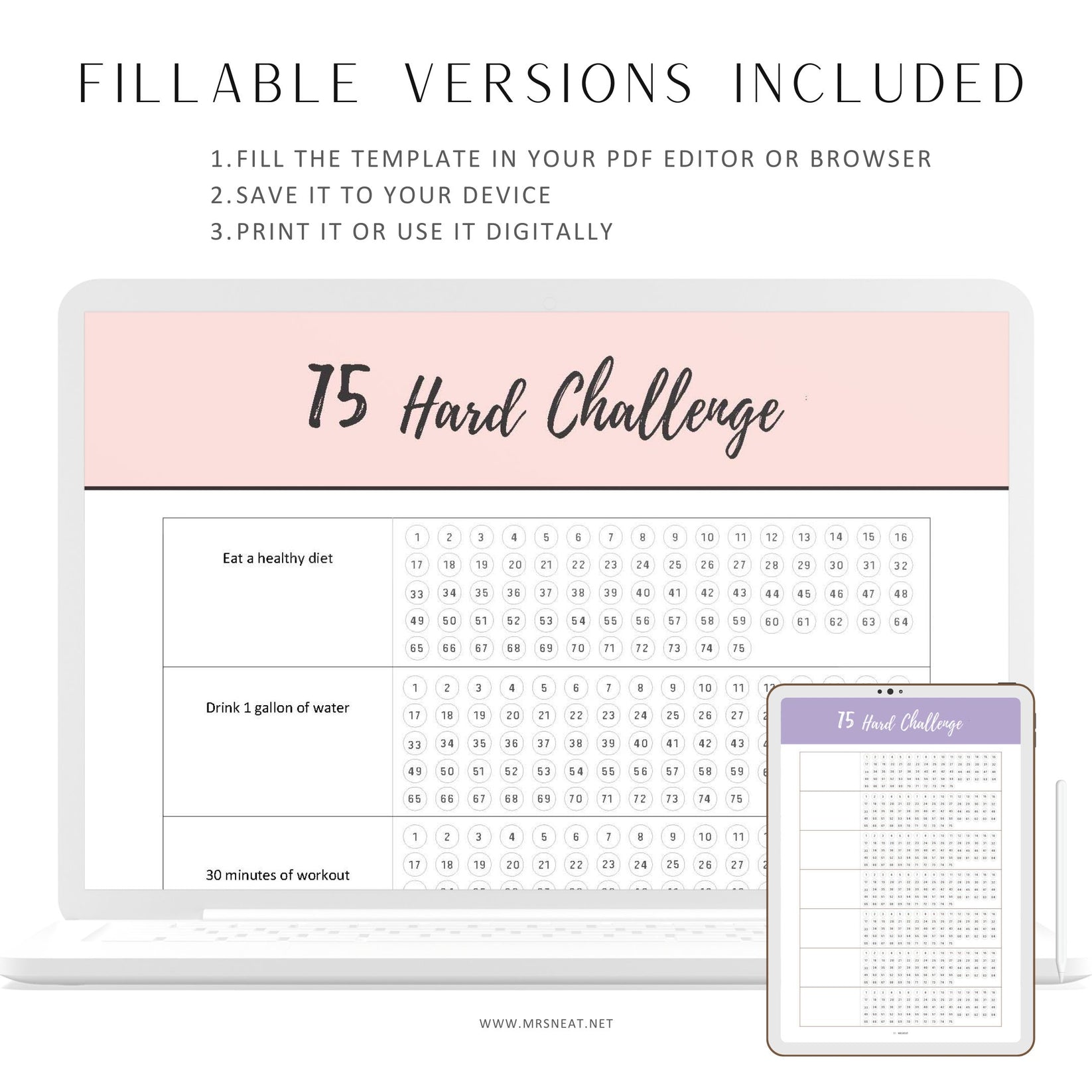 Printable 75 Hard Challenge Template - M261 – mrsneat