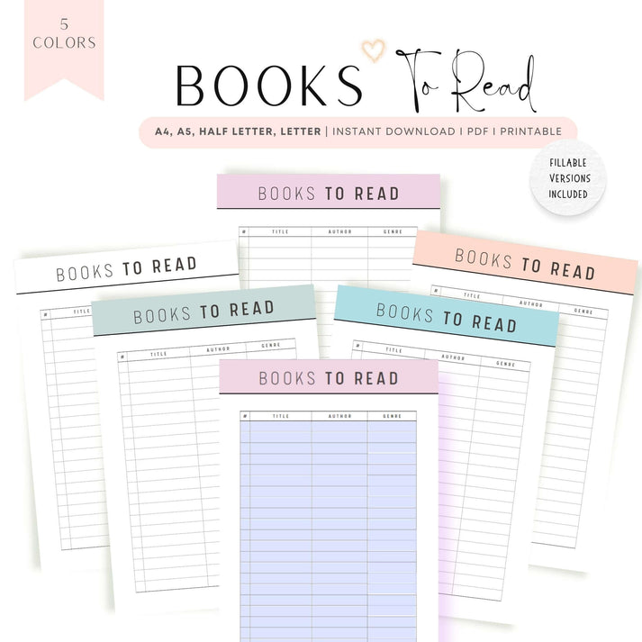 Books to Read List Template Printable - M219 – mrsneat