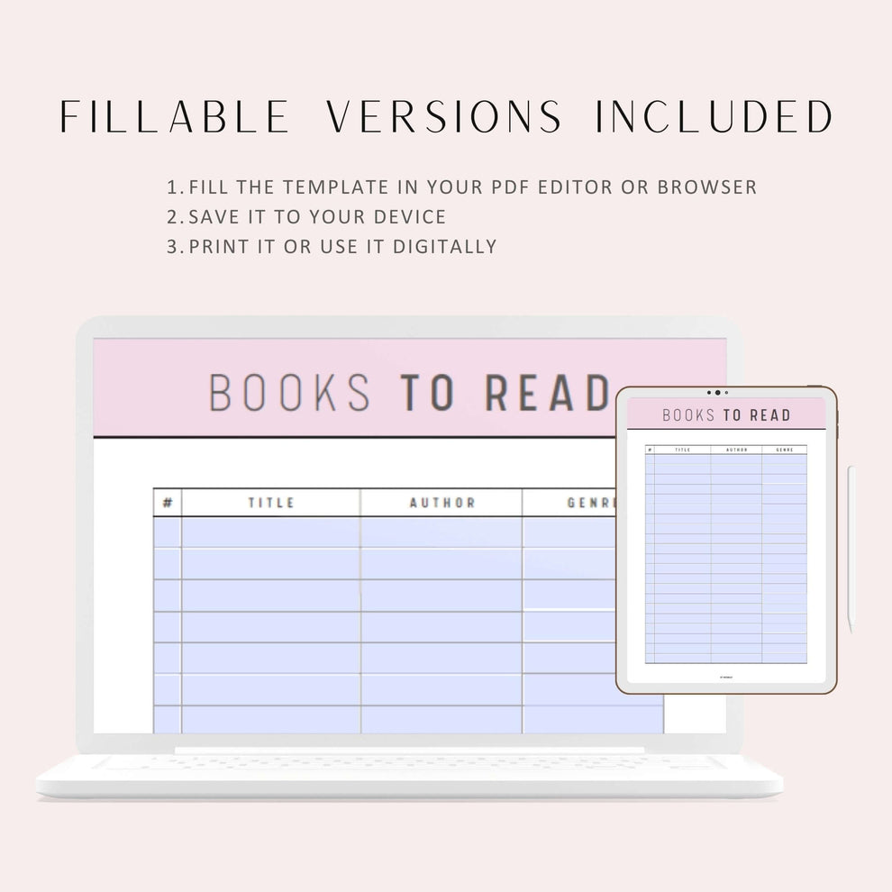 Books to Read List Template Printable - M219 – mrsneat