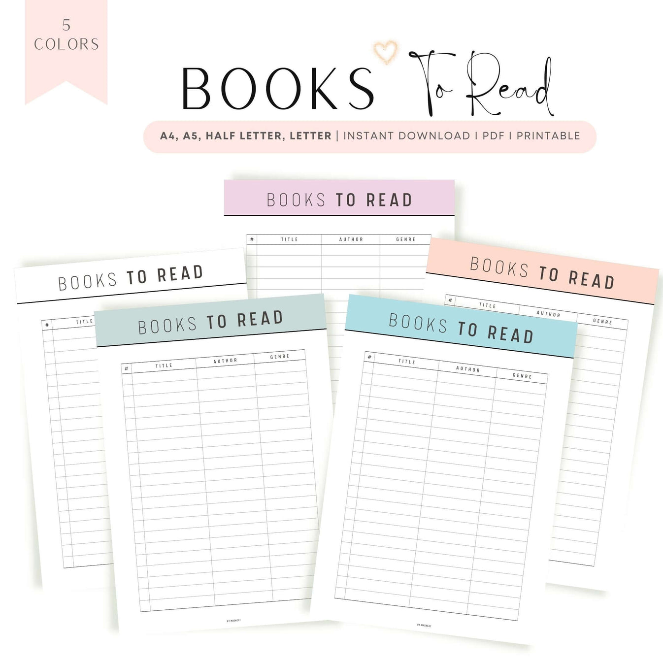 Books to Read List Template Printable - M219 – mrsneat