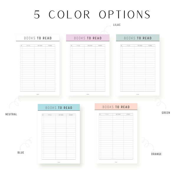 Books to Read List Template Printable - M219 – mrsneat