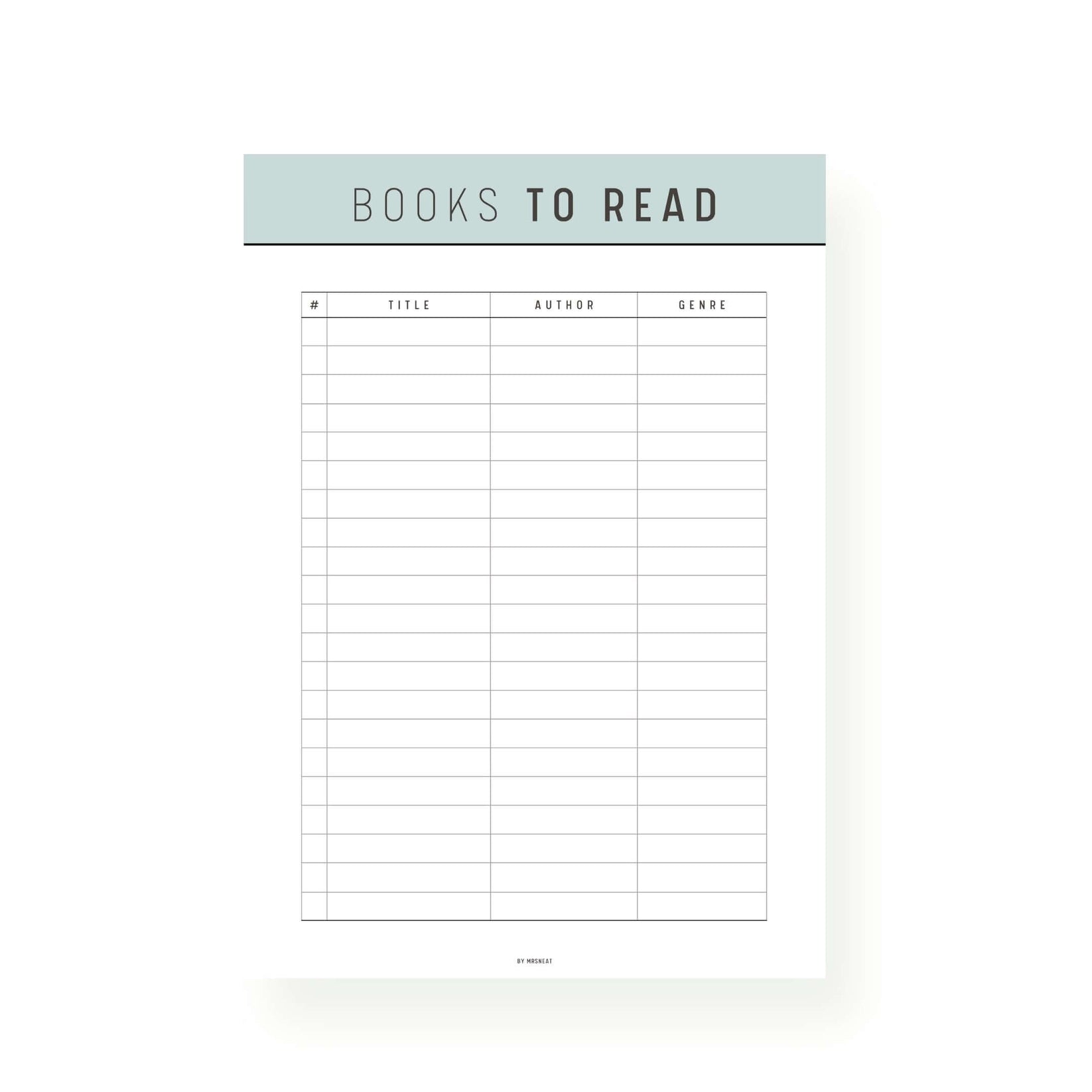 Books to Read List Template Printable - M219 – mrsneat