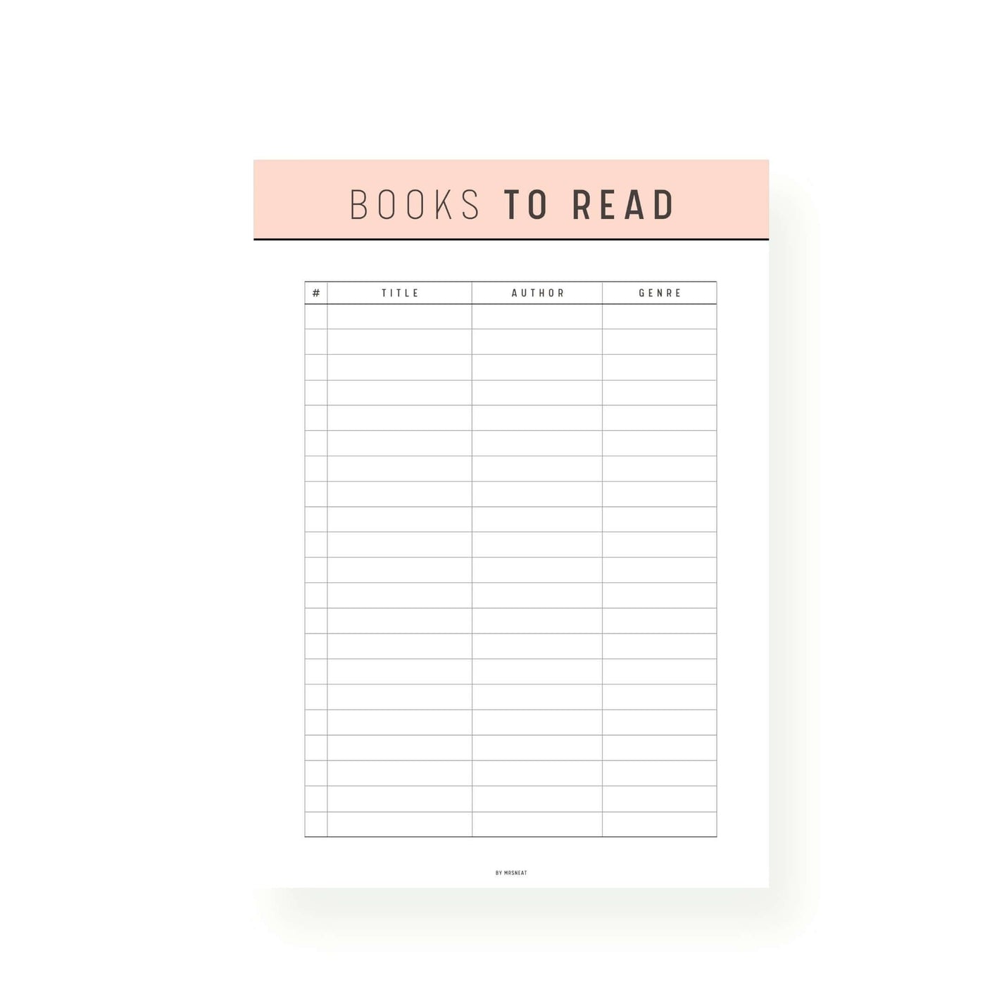 Books to Read List Template Printable - M219 – mrsneat