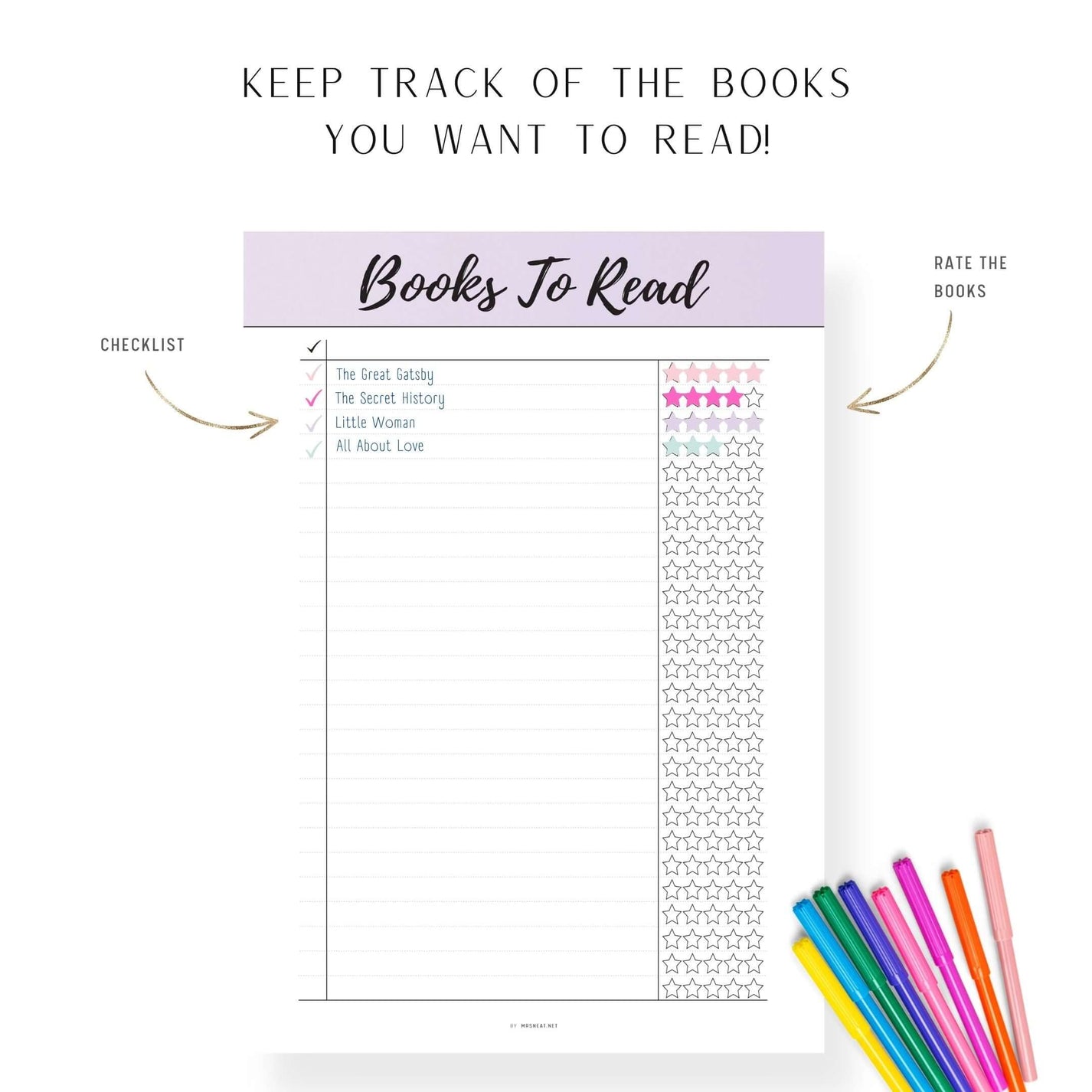 Books To Read List Template - M375 – mrsneat