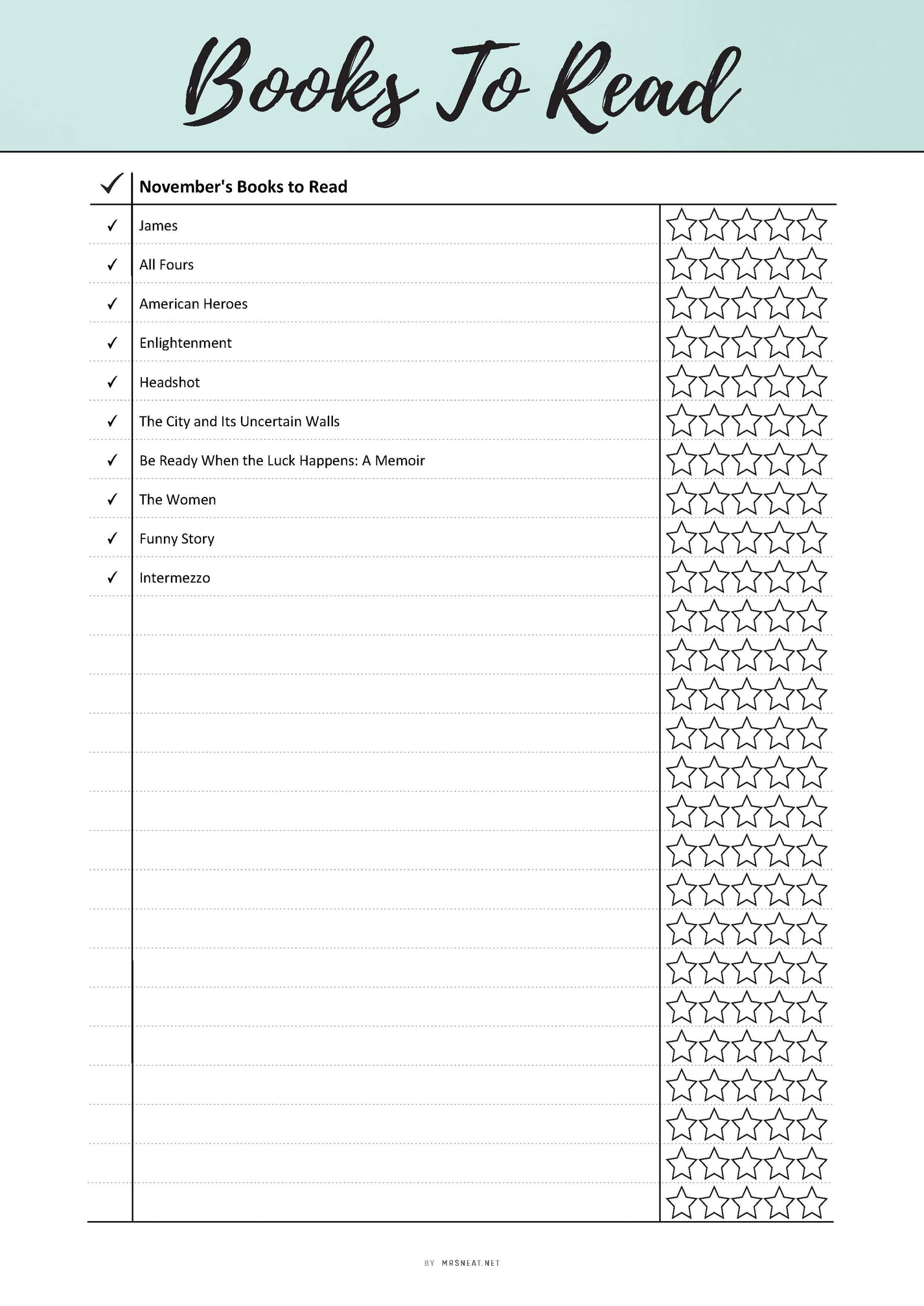 Books To Read List Template - M375 – mrsneat