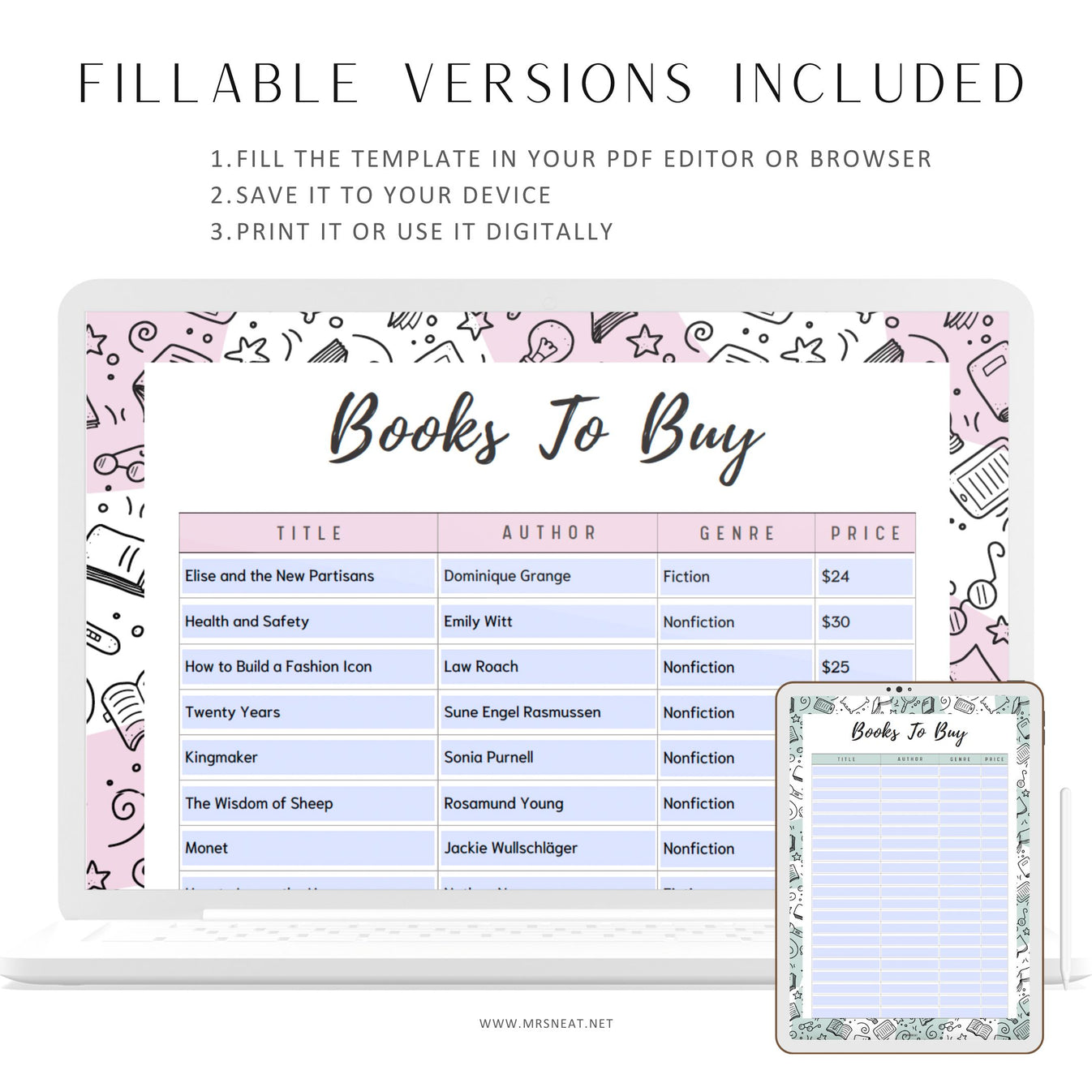 Books To Buy Template Printable - M427 – mrsneat