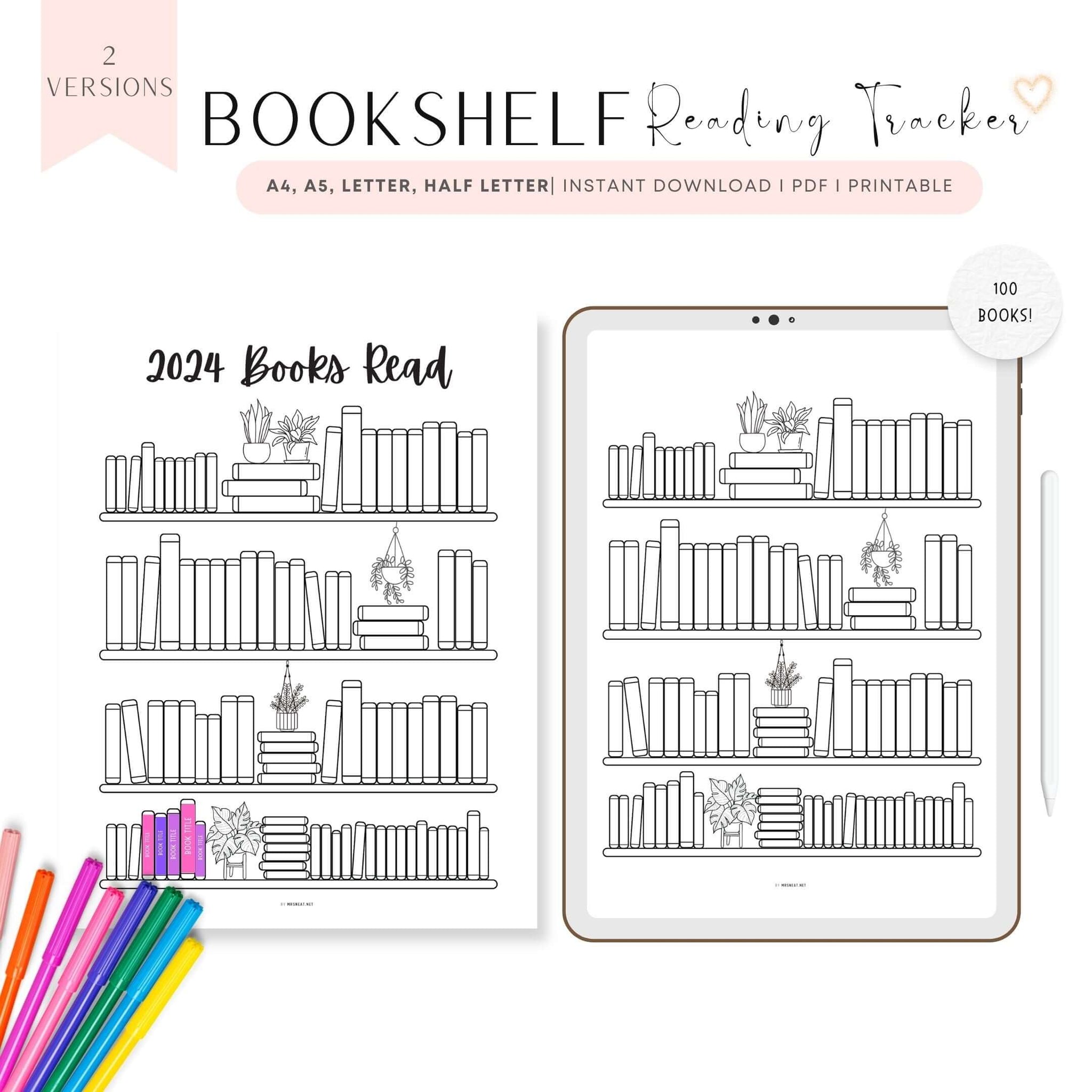 Bookshelf Reading Tracker Printable - 100 Books - M368 – mrsneat