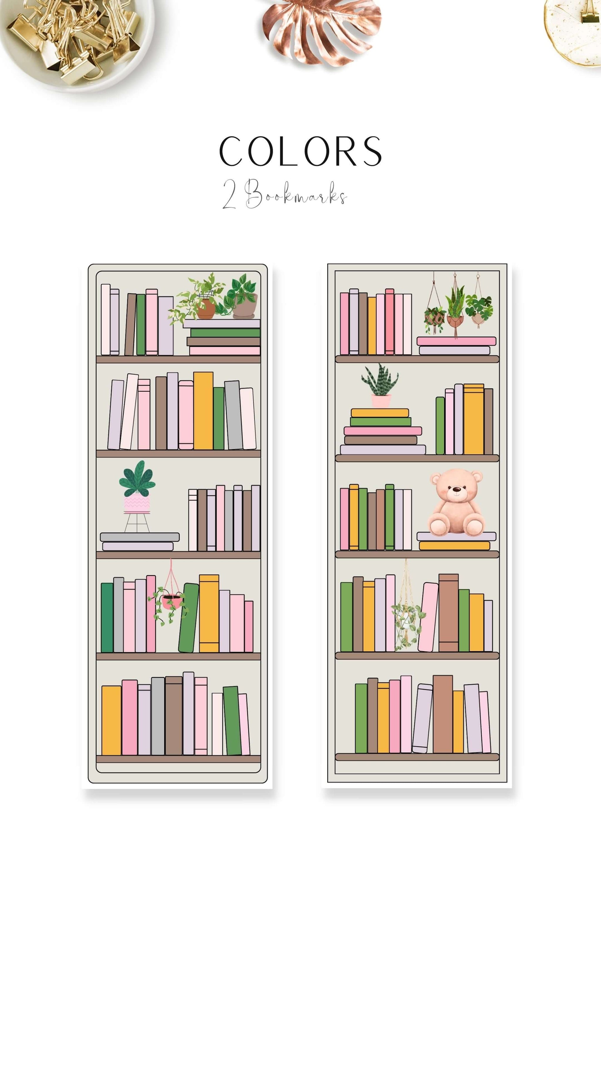 Printable Bookshelf Bookmark 5 Designs - M369 – mrsneat