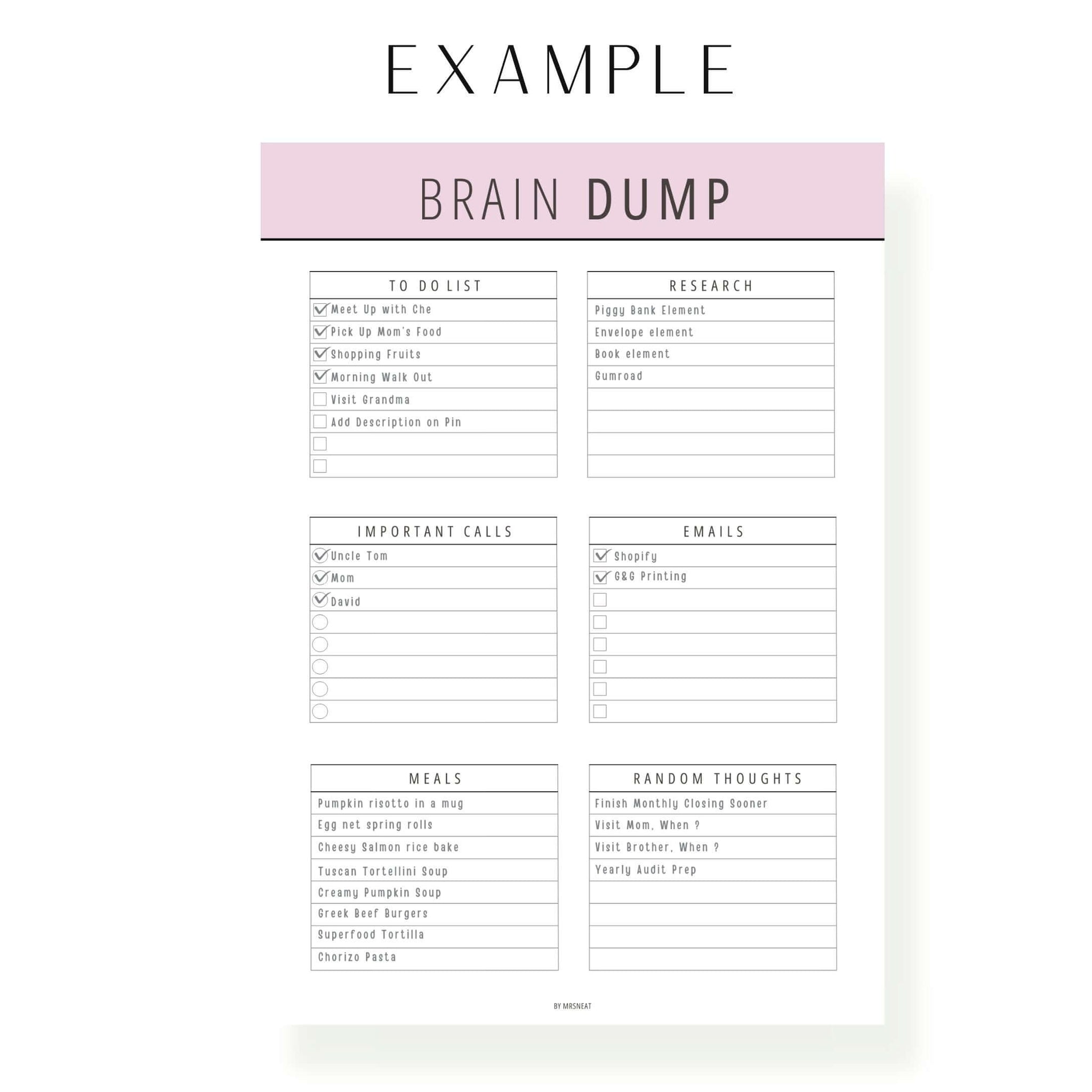 Brain Dump Page – mrsneat