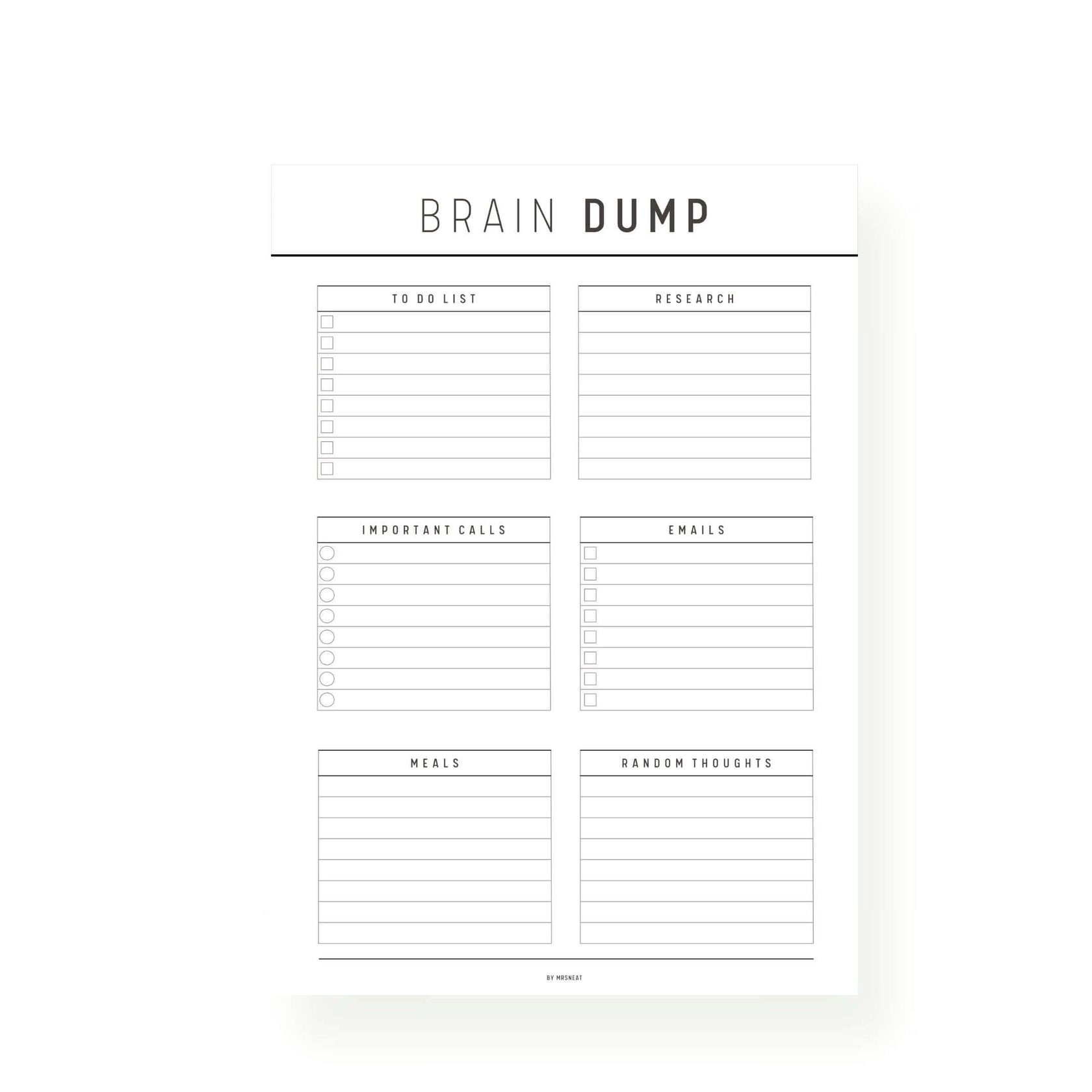 Brain Dump Page – mrsneat