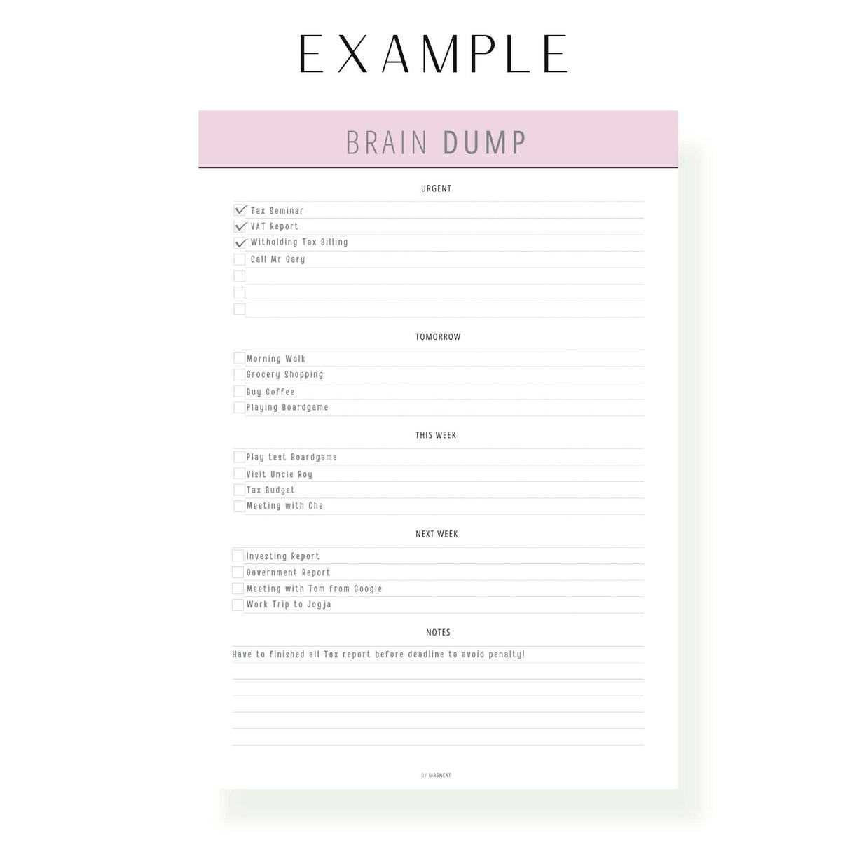 Brain Dump Template - M236 – mrsneat