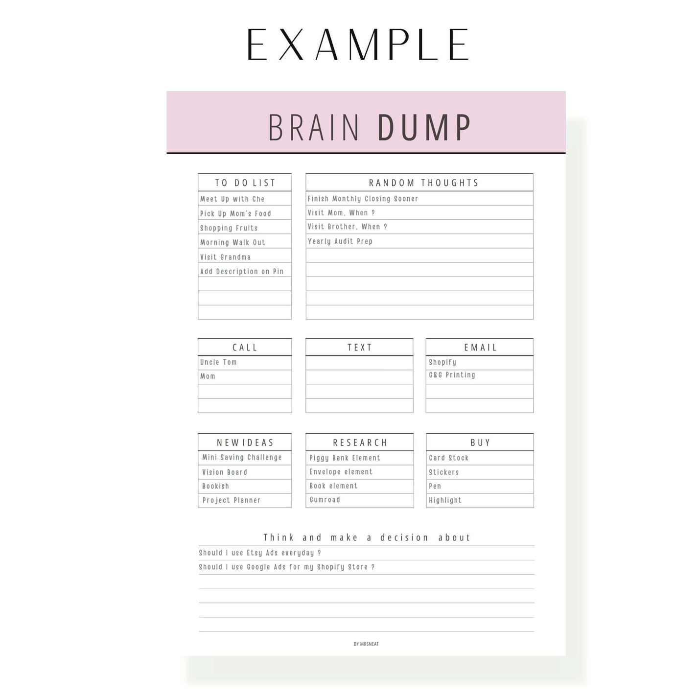 Brain Dump Printable – mrsneat