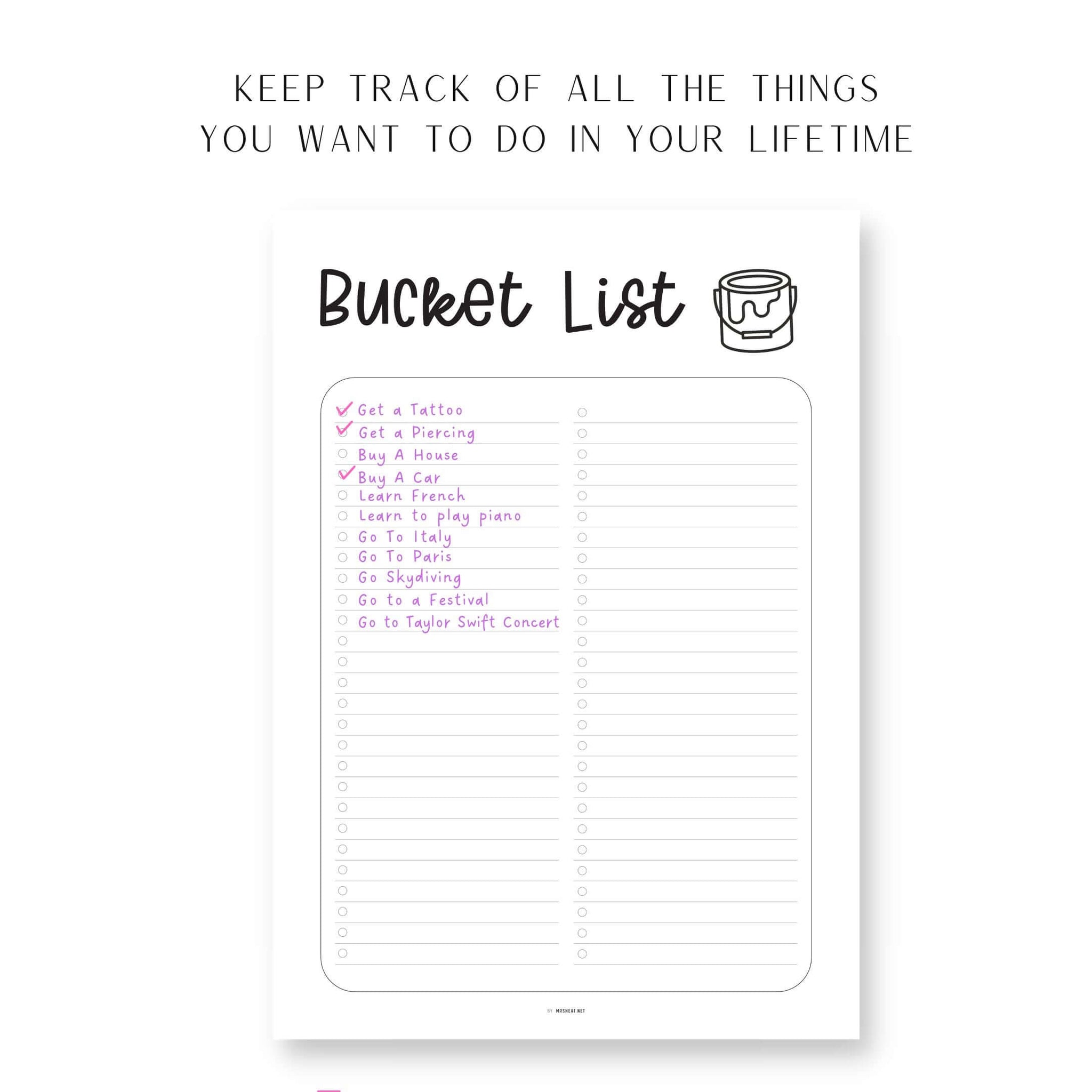 Bucket List Template Printable – mrsneat