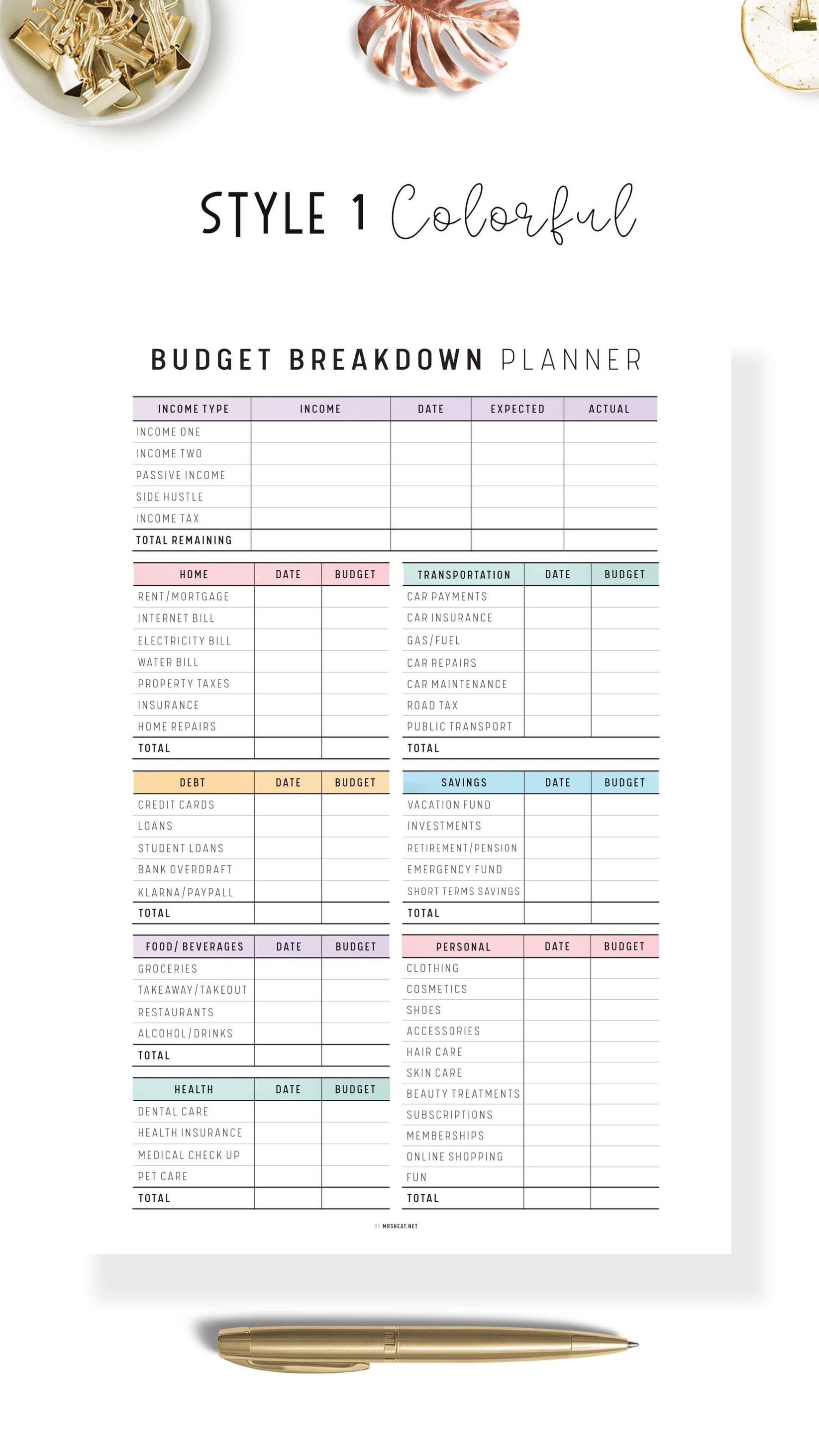 Budget Planner Template Printable – mrsneat