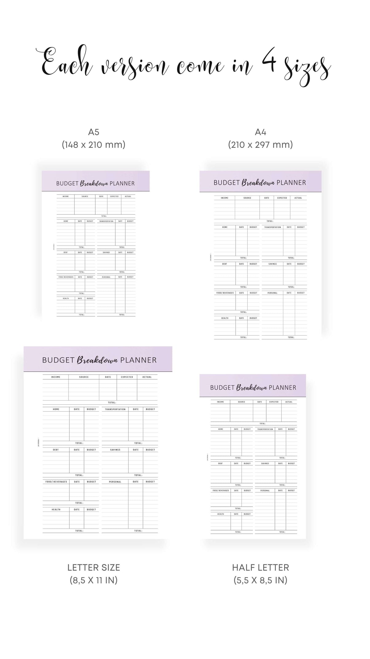 Budget Breakdown Planner Template PRINTABLE - M317 – mrsneat