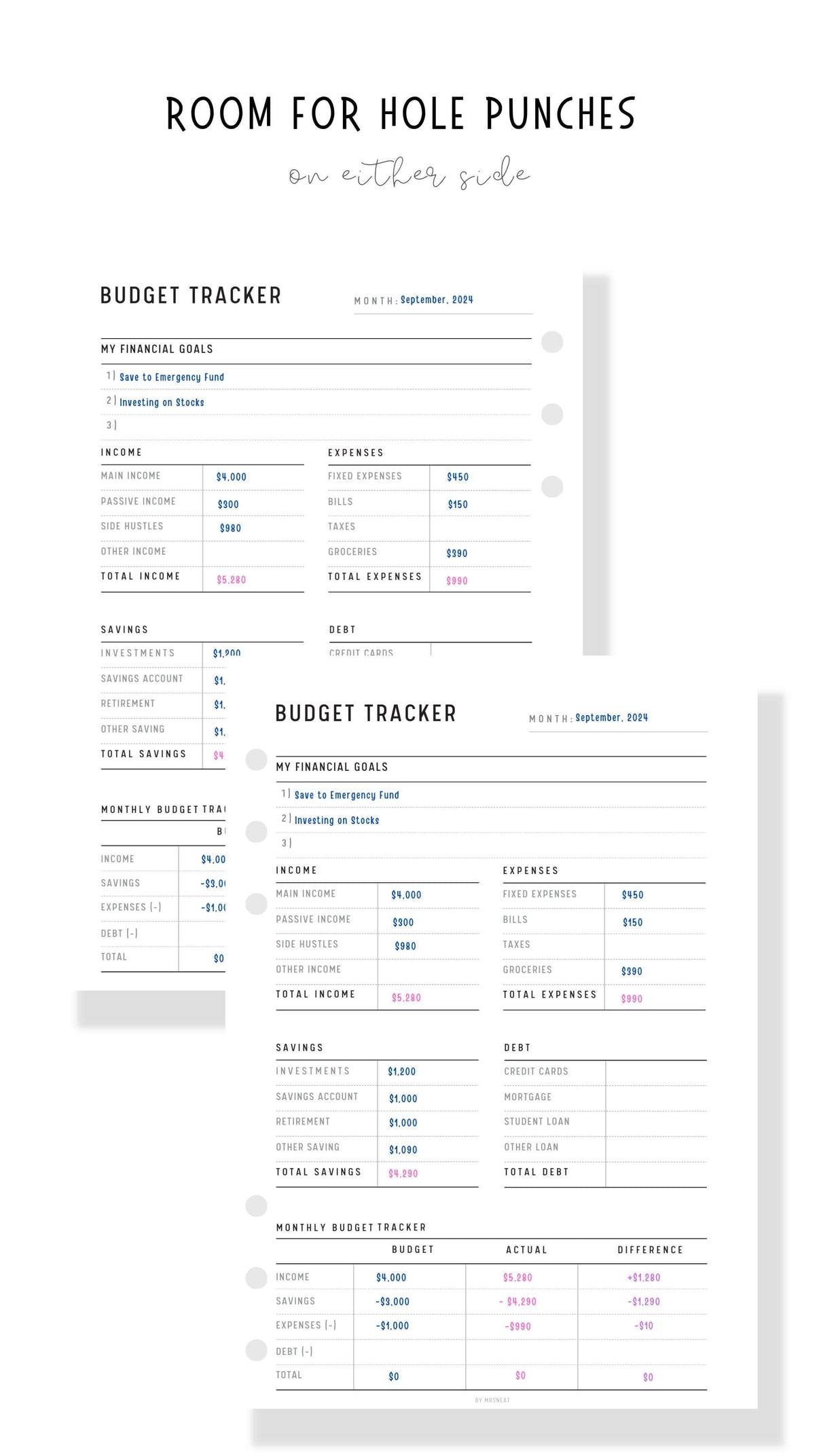 Minimalist Monthly Budget Tracker - M058 – mrsneat