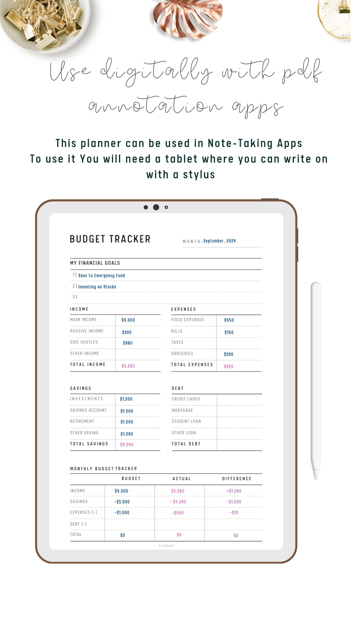 Minimalist Monthly Budget Tracker – mrsneat
