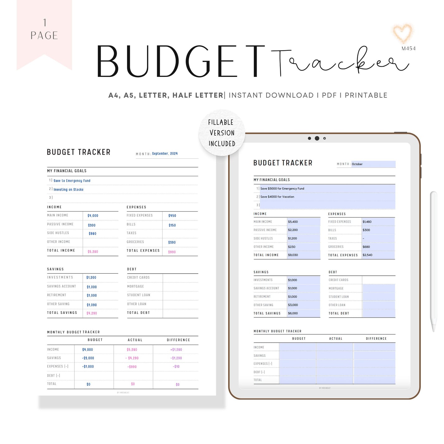 Minimalist Monthly Budget Tracker - M058 – mrsneat