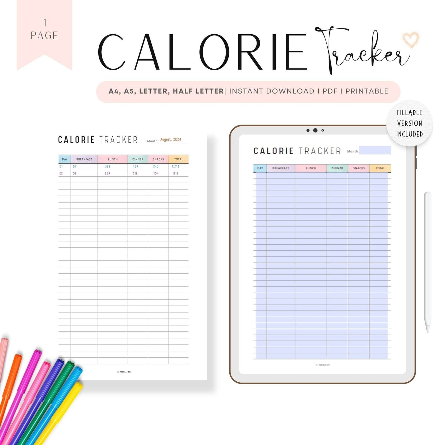Food Calorie Tracker Printable – mrsneat