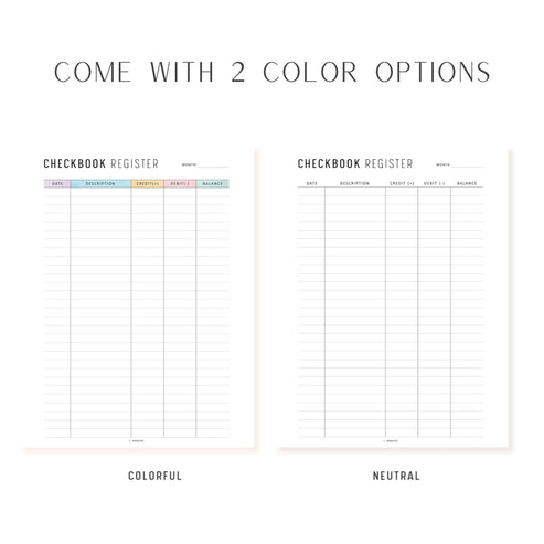 Checkbook Register Printable - M444 – mrsneat