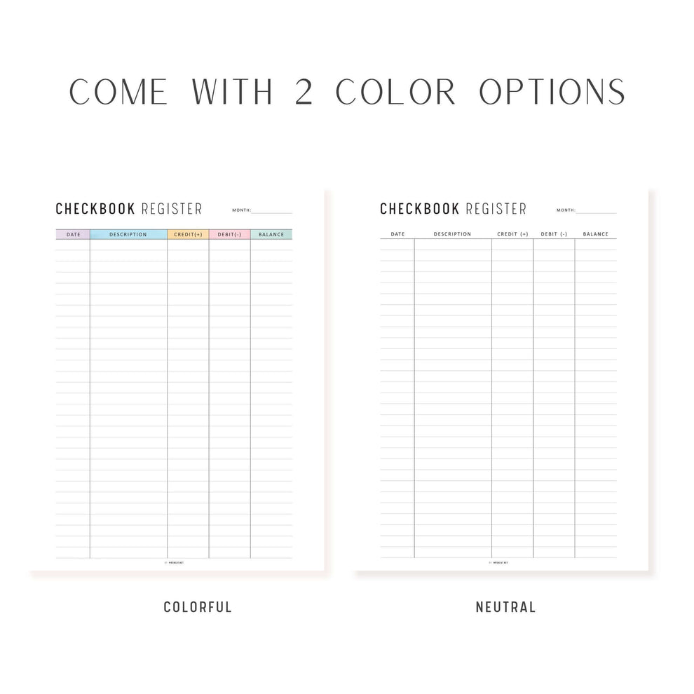 Checkbook Register Printable - M444 – mrsneat