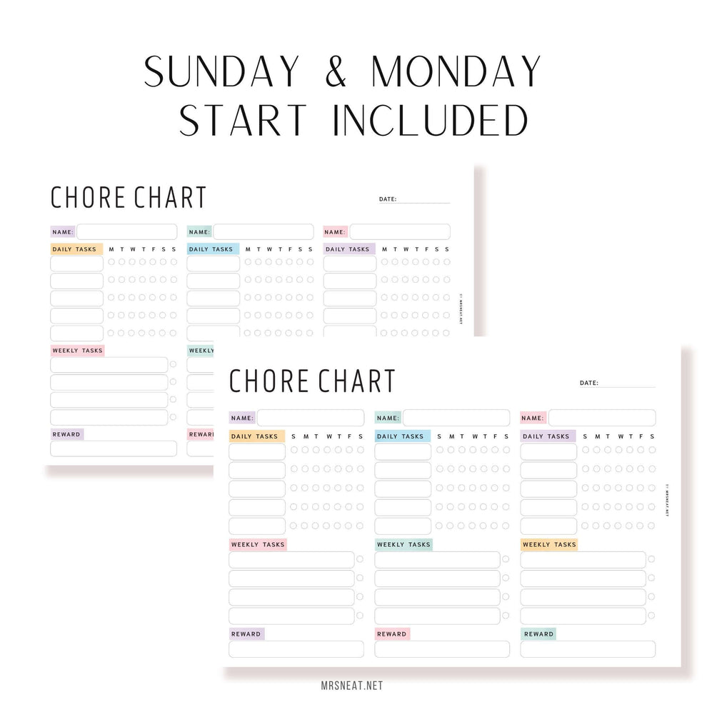 Weekly Chore Chart for 3 Kids or Adults - M486 – mrsneat