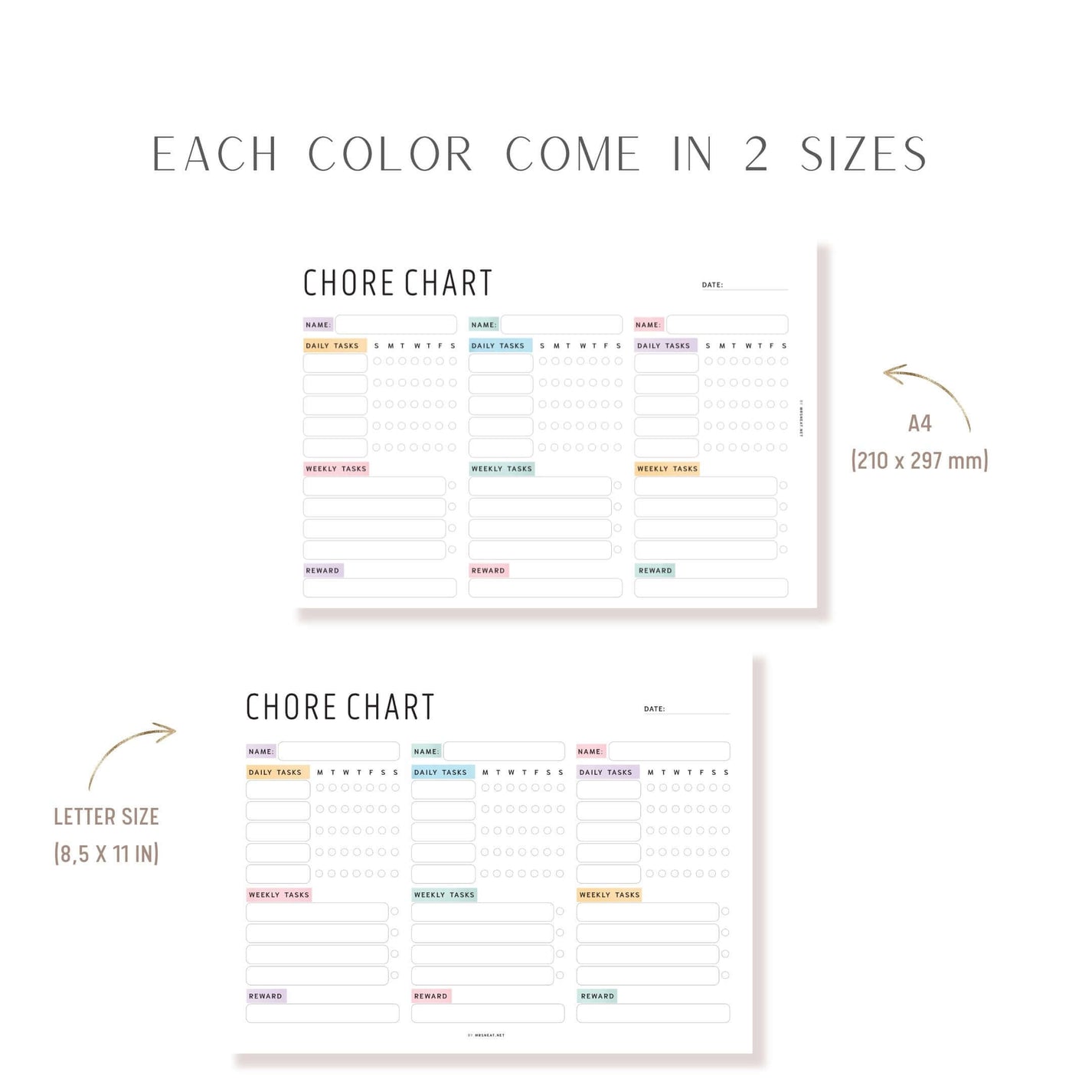 Weekly Chore Chart for 3 Kids or Adults - M486 – mrsneat
