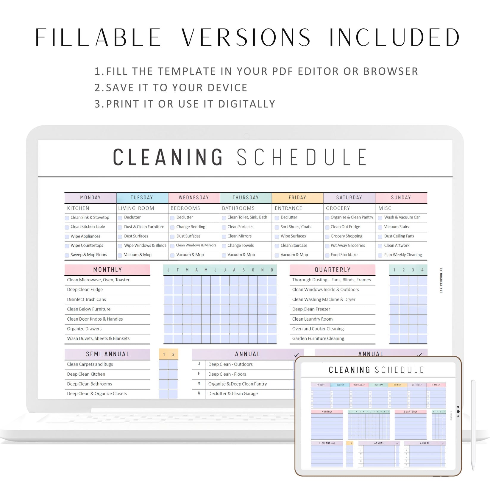 Colorful Cleaning Schedule Template - M320 – mrsneat