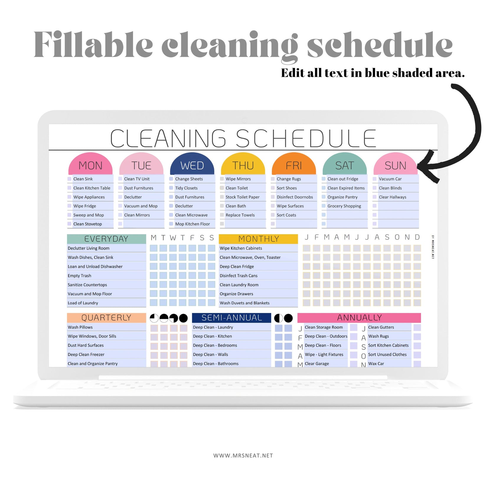 Colorful Cleaning Planner Schedule - M558 – mrsneat
