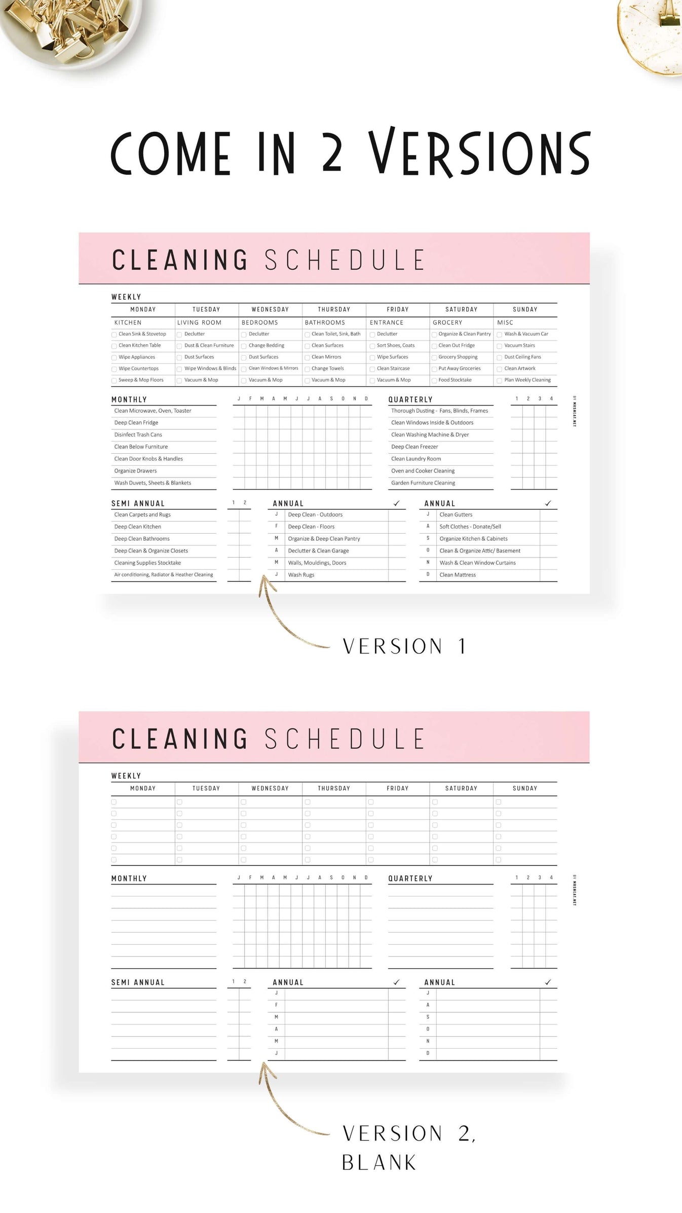 Cleaning Schedule Landscape Template - 2 Versions – mrsneat