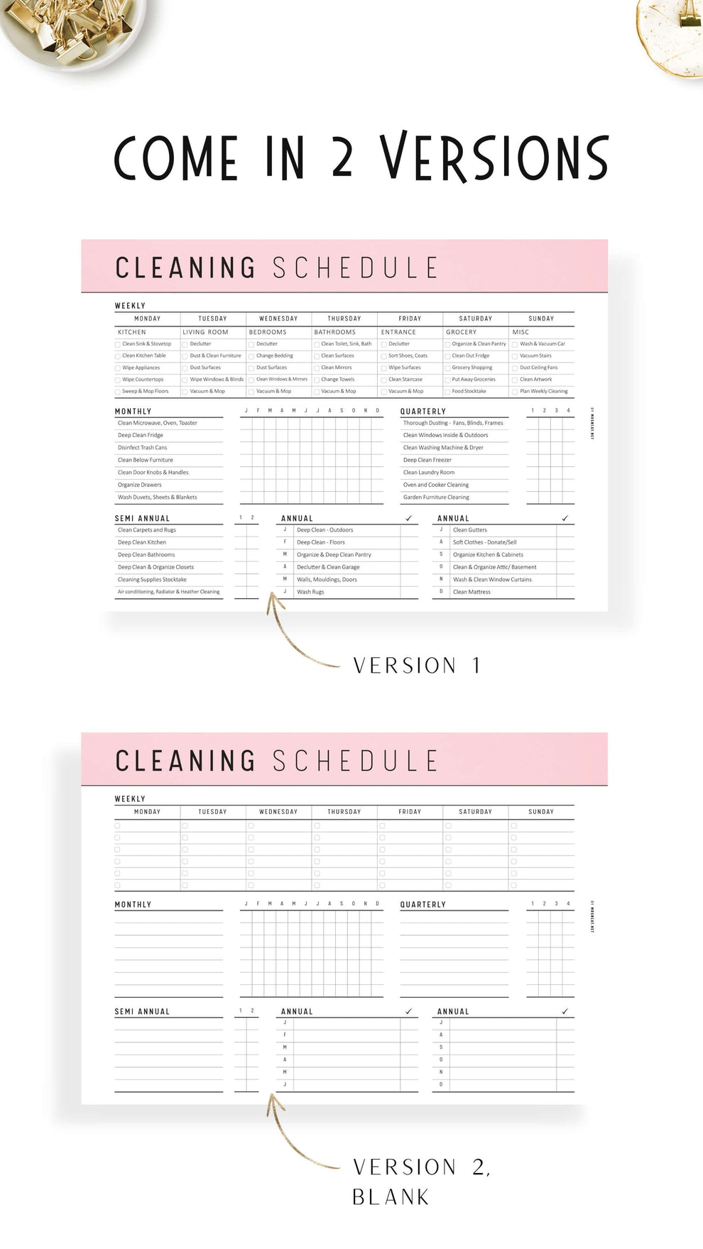 Cleaning Schedule Landscape Template - 2 Versions M314 – mrsneat