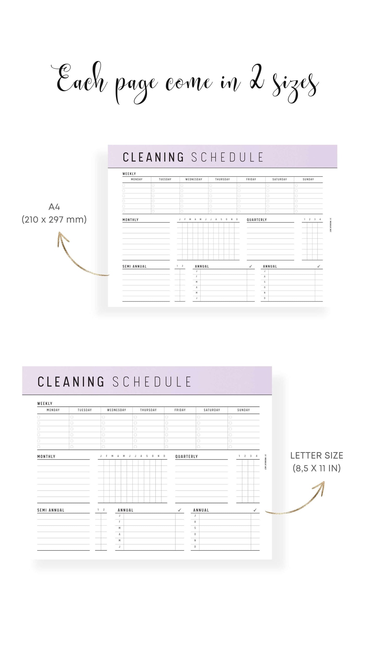 Cleaning Schedule Landscape Template - 2 Versions – mrsneat