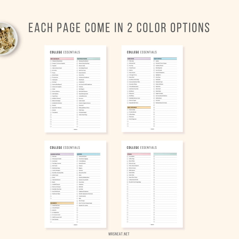 College Dorm Essentials Checklist PDF - M473 – mrsneat