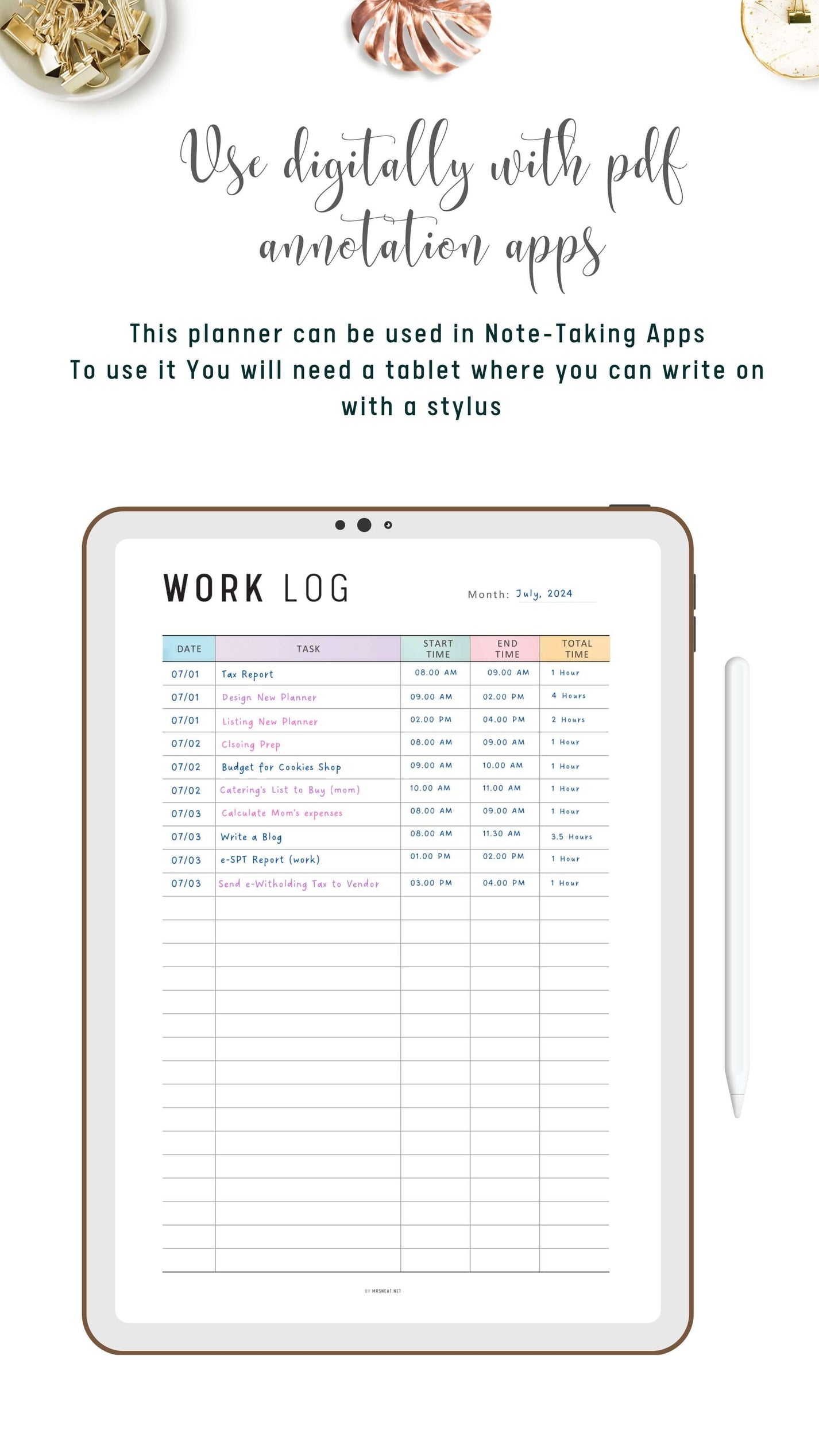 Printable Work Log Template – mrsneat