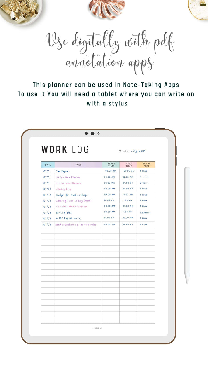 Printable Work Log Template – mrsneat