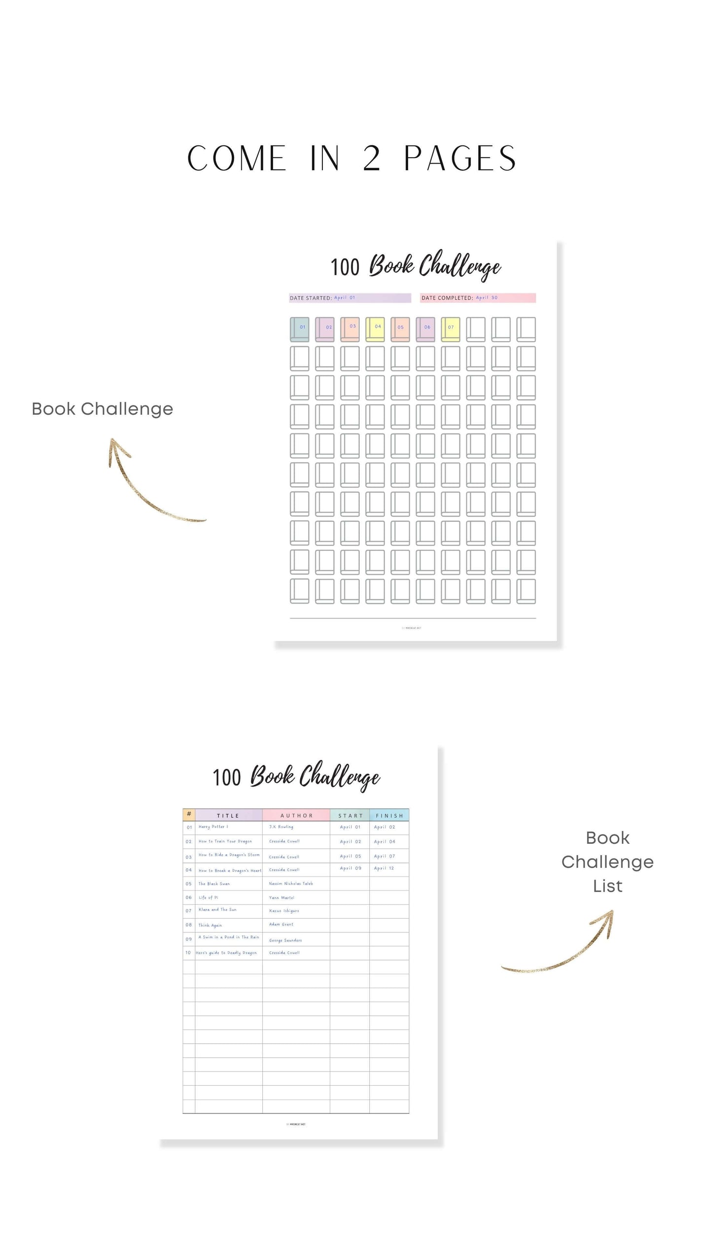 100 Book Challenge Template Printable - M333 – mrsneat